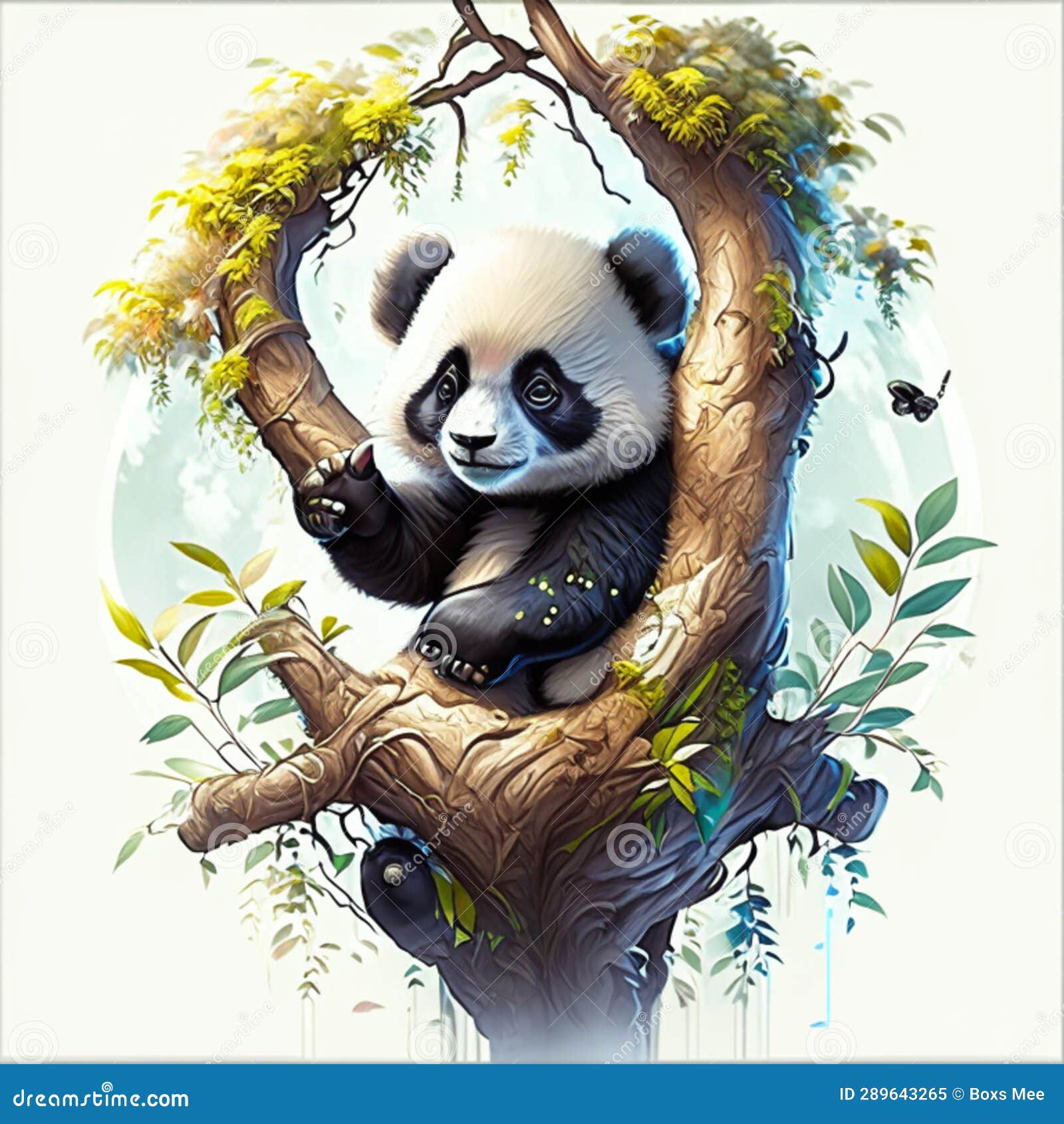 Panda in a Tree. Hand-drawn Illustration. Vector Stock Illustration ...
