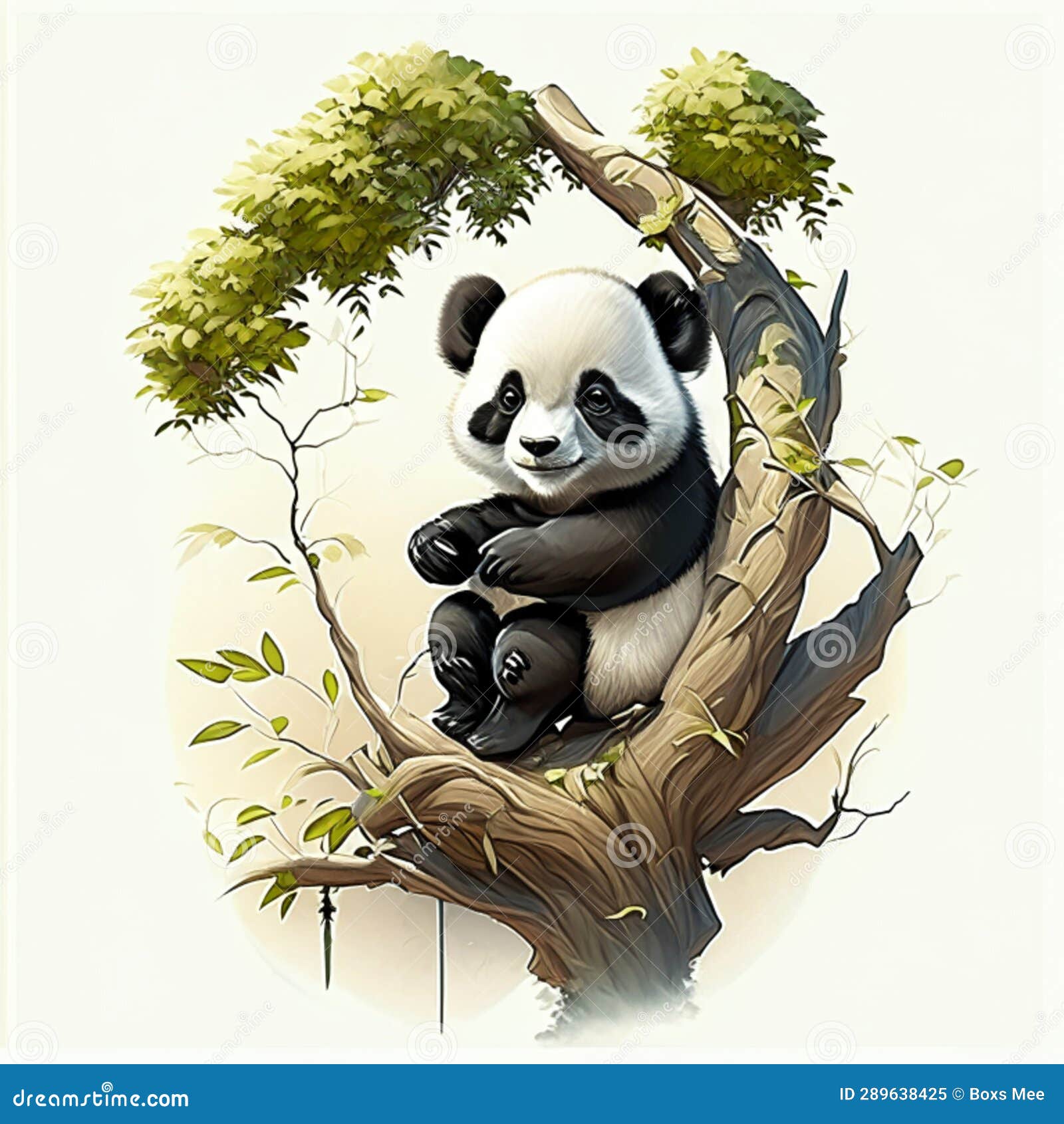 Panda in the Tree. Hand Drawn Vector Illustration of Panda Stock ...