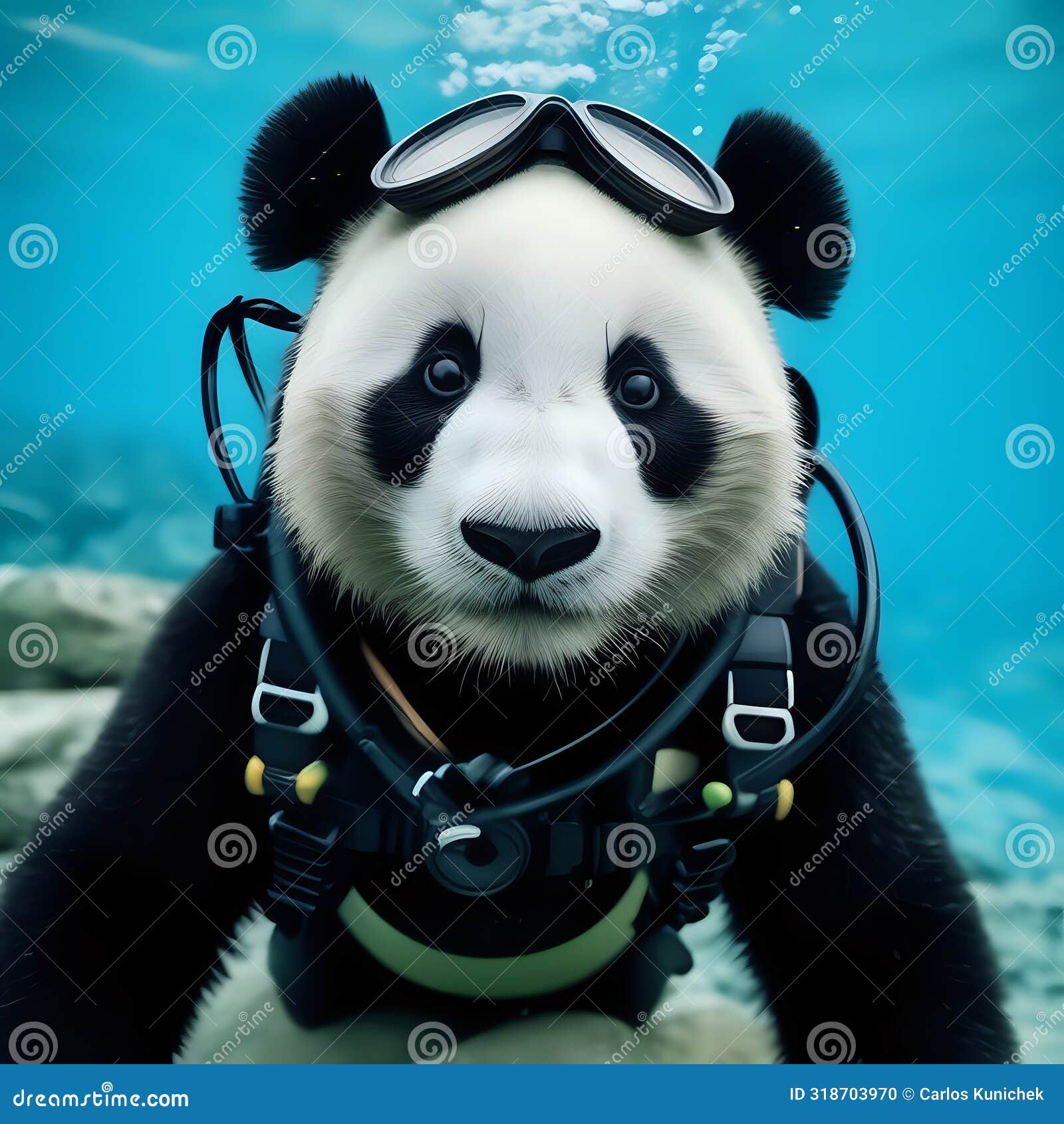 Panda Using Scuba Diving Gear - Generated by Ai Stock Illustration ...