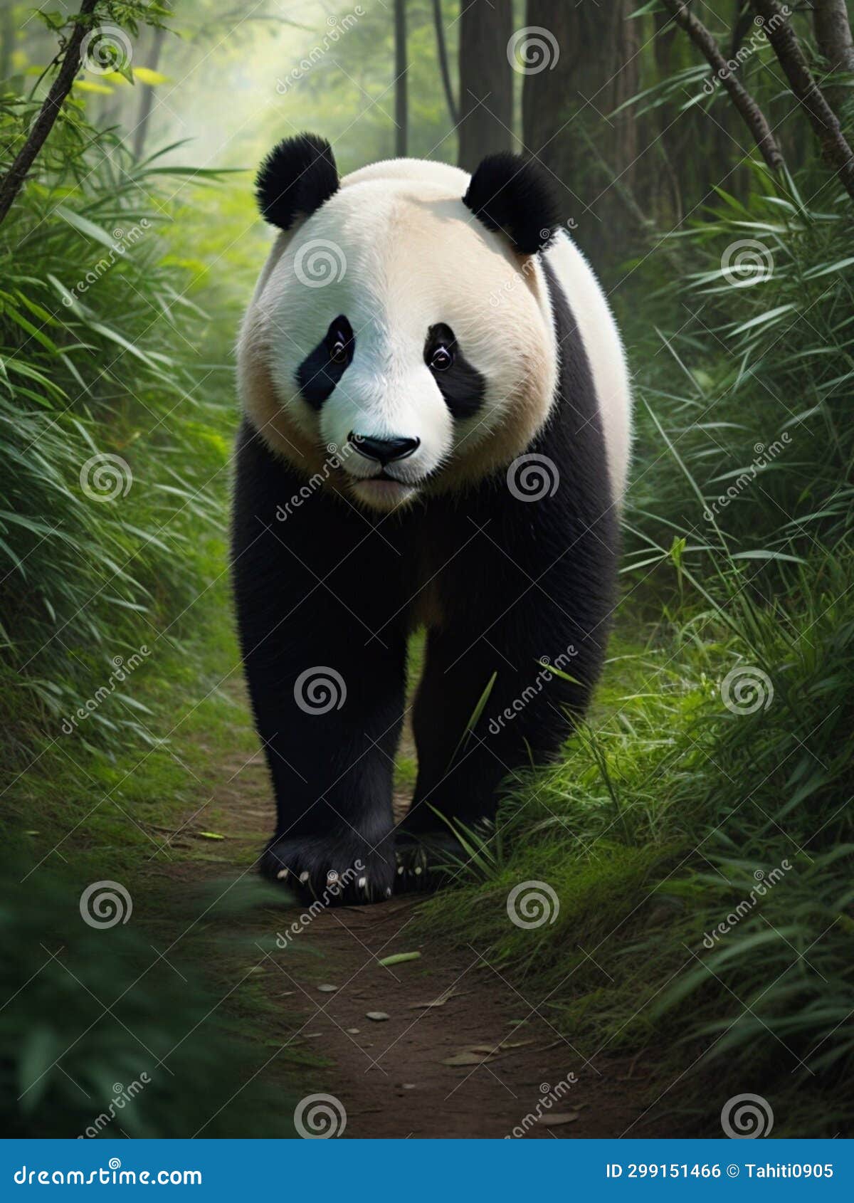 Panda Walking in Forest Close Up Stock Illustration - Illustration of ...