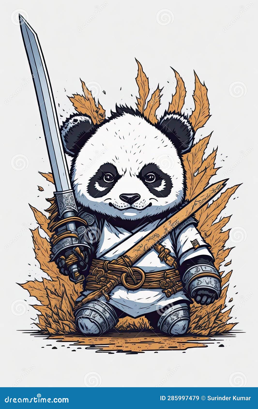 Panda Warrior with a Sword in His Hand. Vector Illustration. Stock ...