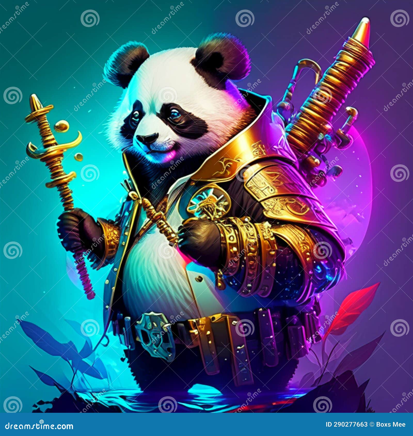 A Panda Warrior with a Sword in His Hand. Vector Illustration Stock ...