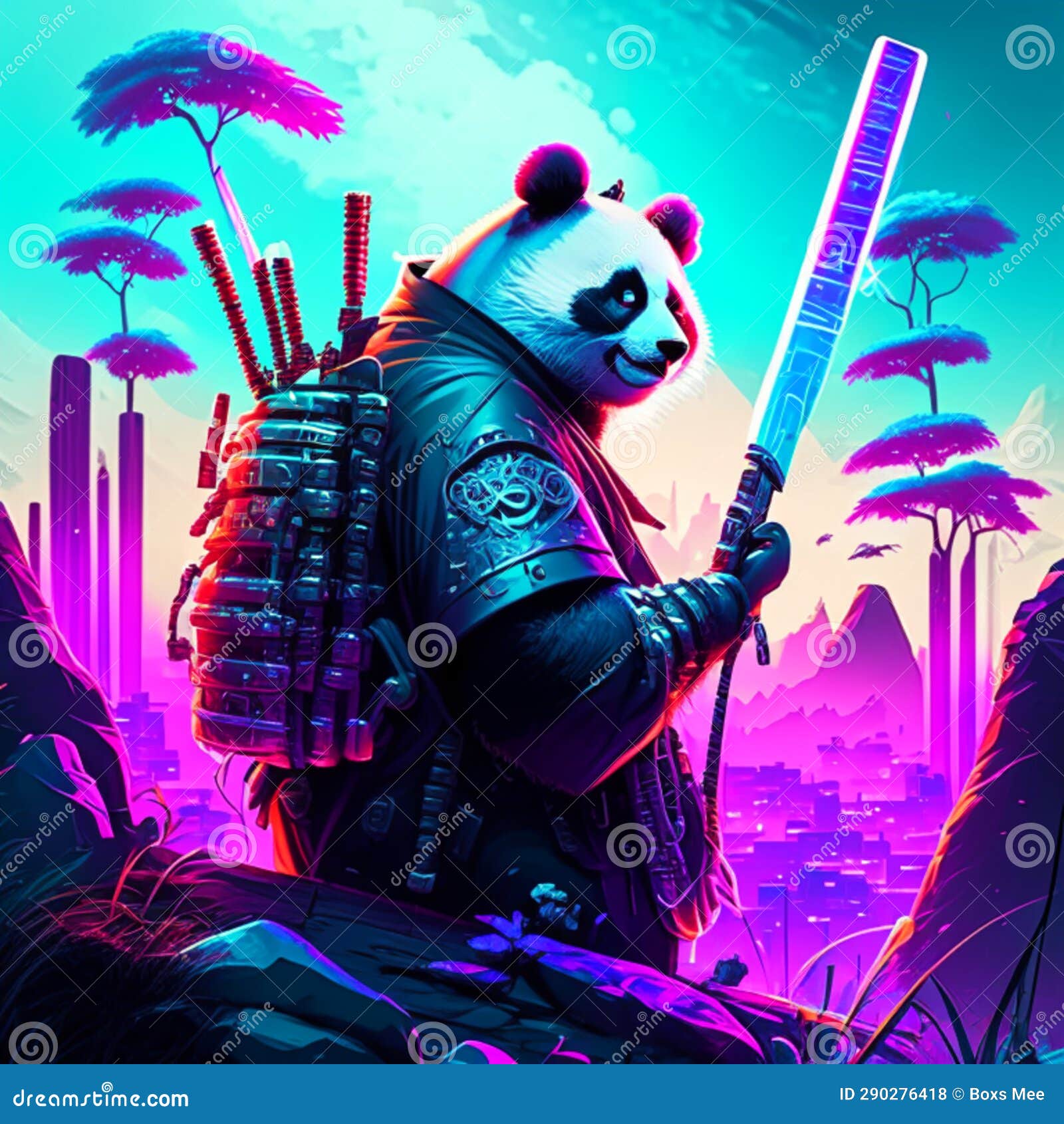 Panda Warrior with a Sword in His Hand. Vector Illustration Stock ...