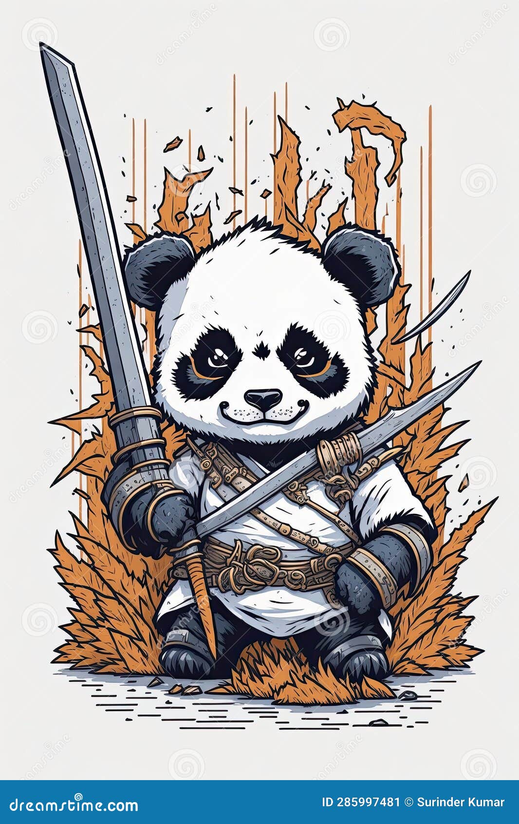 Panda Warrior with a Sword in His Hand. Vector Illustration. Stock ...