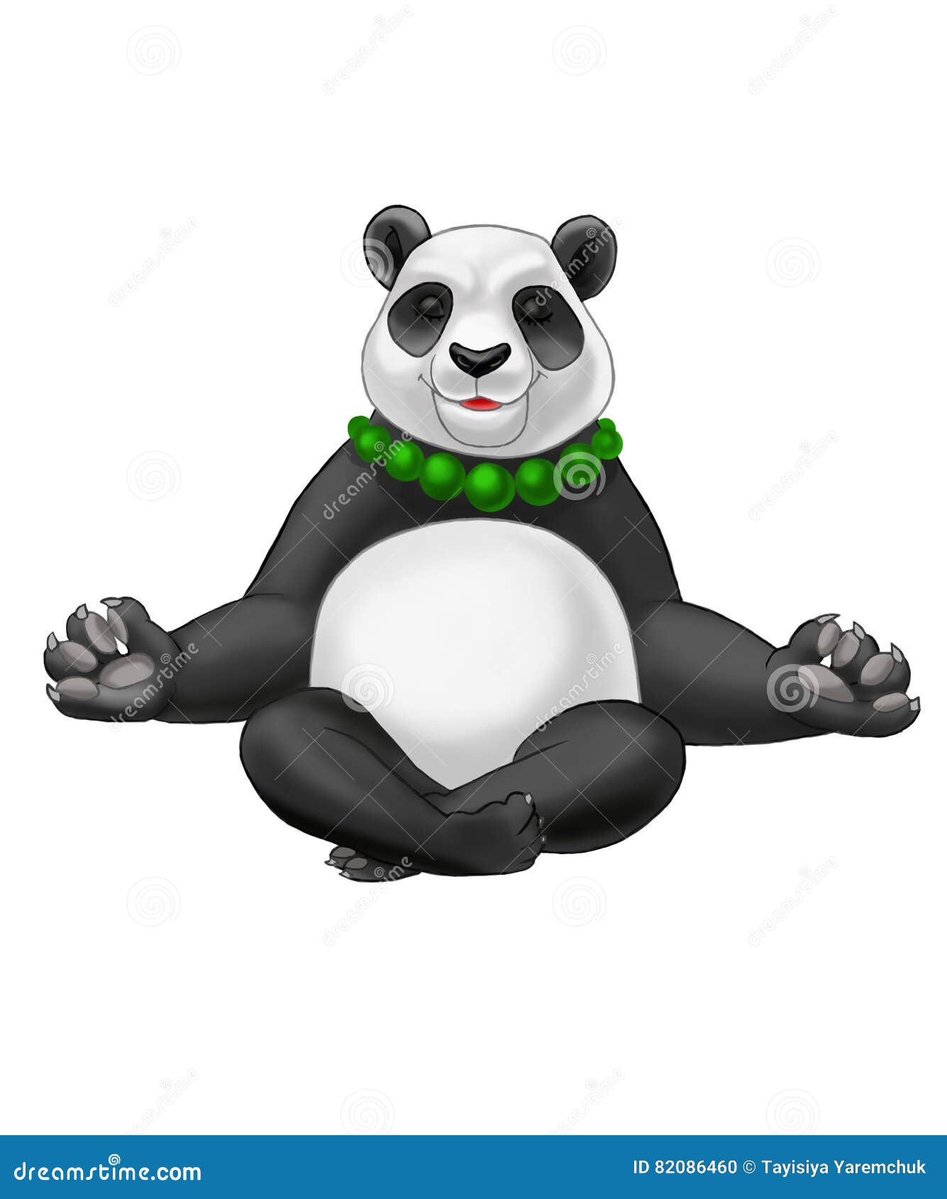 Panda in a Yoga Meditation Pose with Green Beads Stock Illustration ...