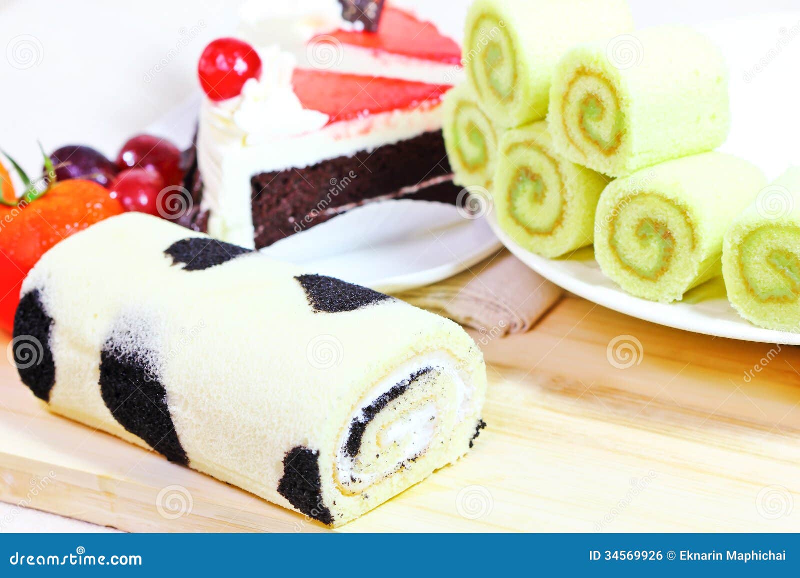 Pandan cake roll stock photo. Image of cherry, pandan - 34569926
