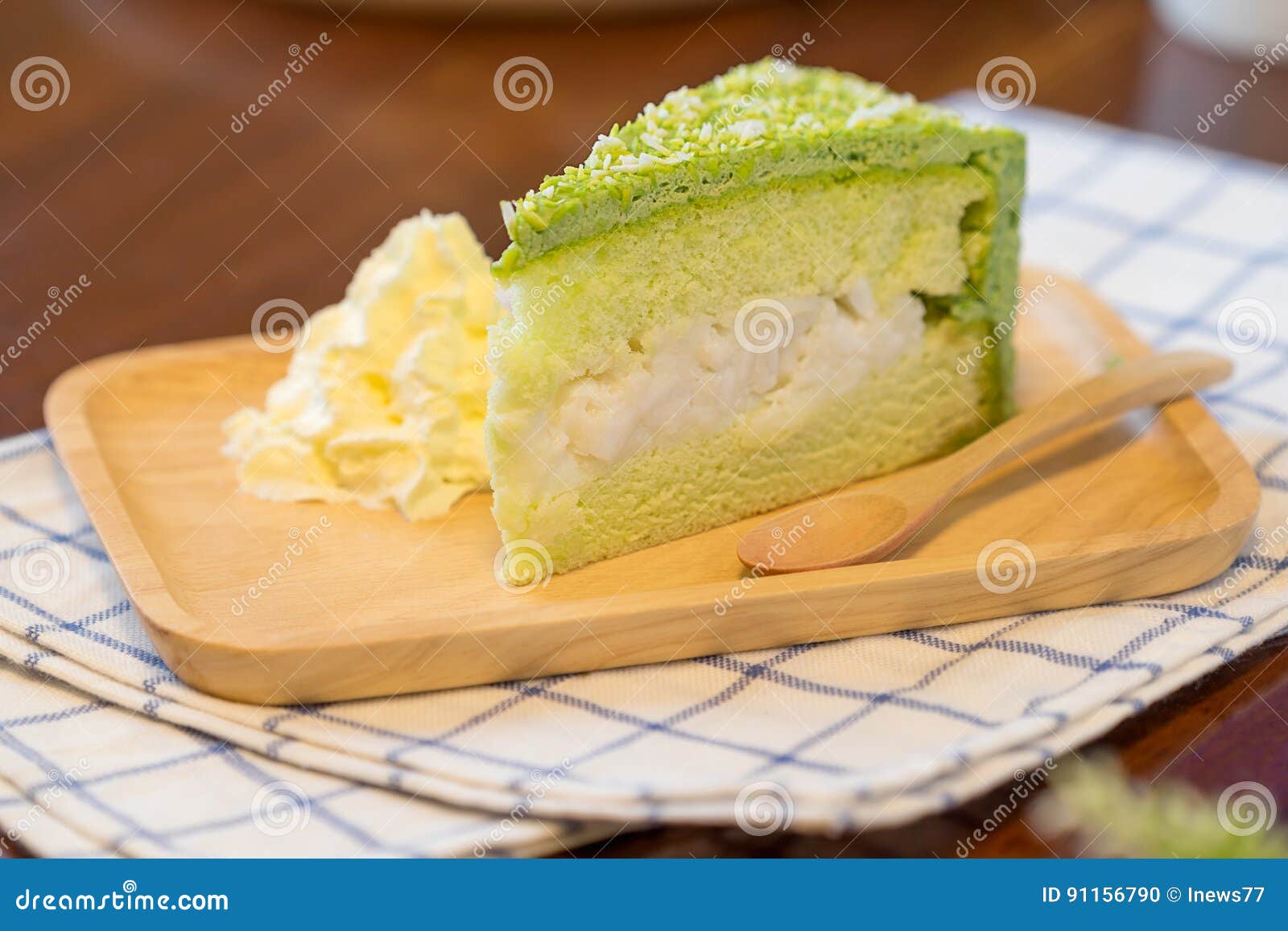 Pandan Cake with Young Coconut Butter Cream. Stock Photo - Image of ...