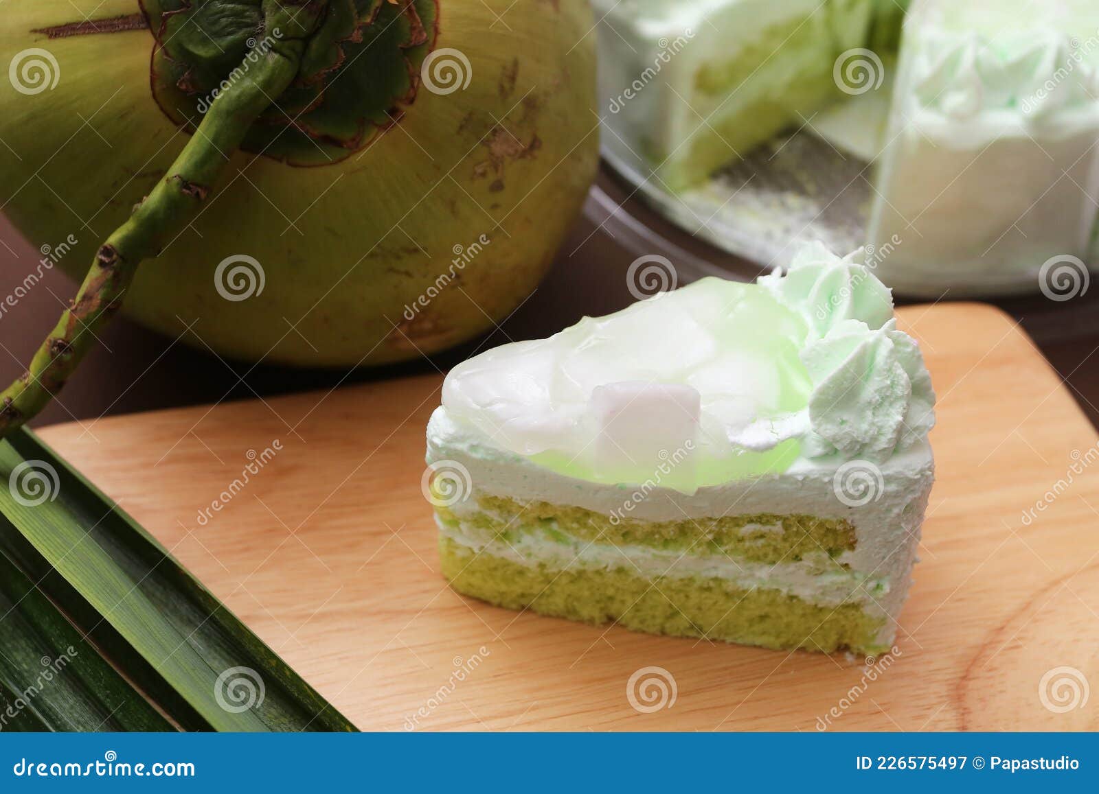 Pandan and Coconut Cake and White Cream Topping Stock Image - Image of ...