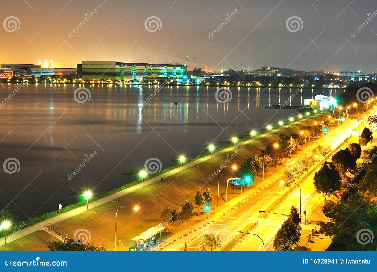 Pandan Reservoir by the Roadside by Night Stock Image - Image of road ...