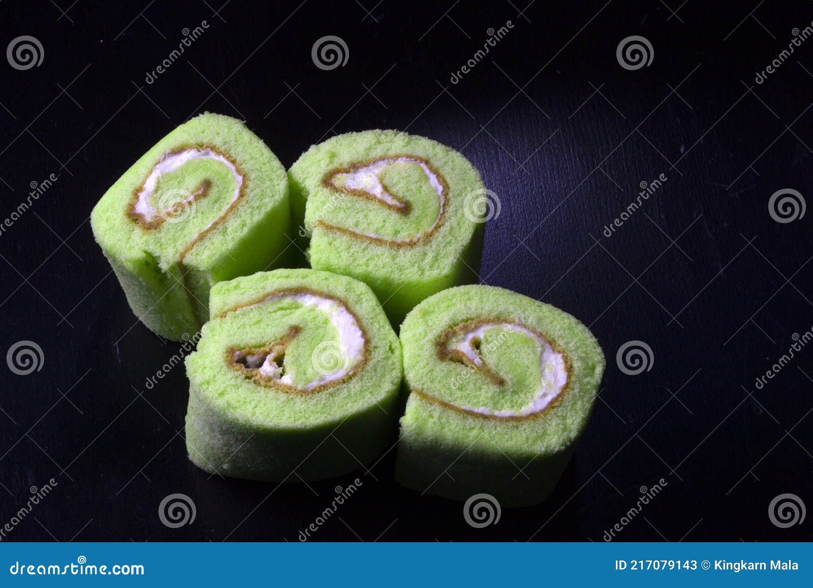 The Pandan Roll Cake on Dark Background Stock Image - Image of natural ...
