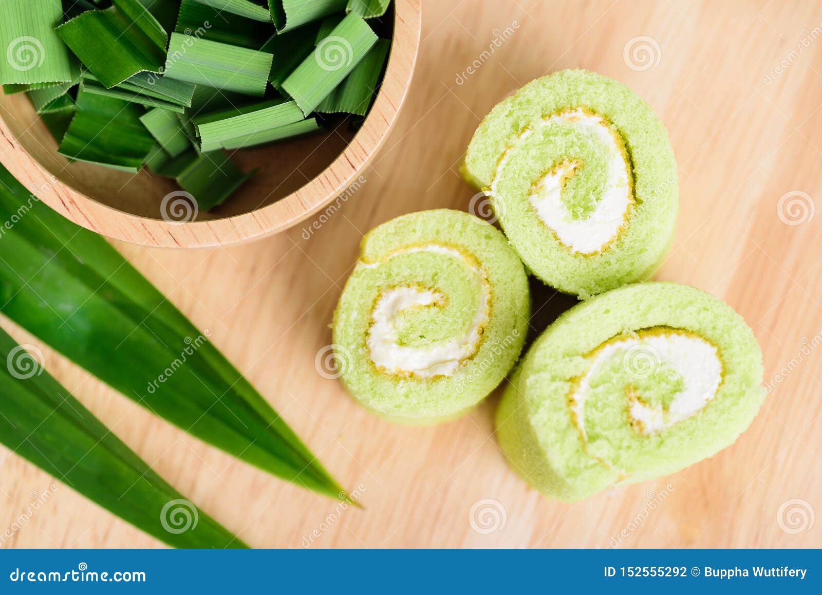 Pandan Roll Cake and Fresh Pandan Leaf Stock Photo - Image of delicious ...