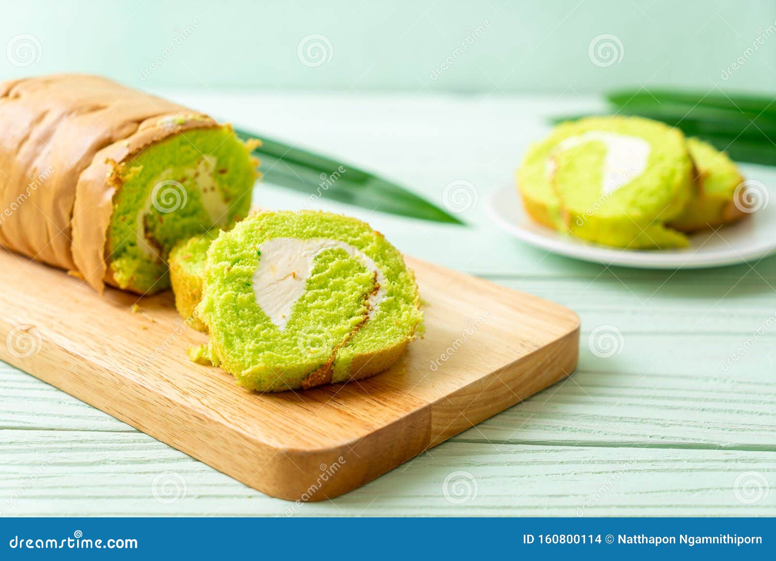 Pandan roll cake stock photo. Image of green, asia, plate - 160800114