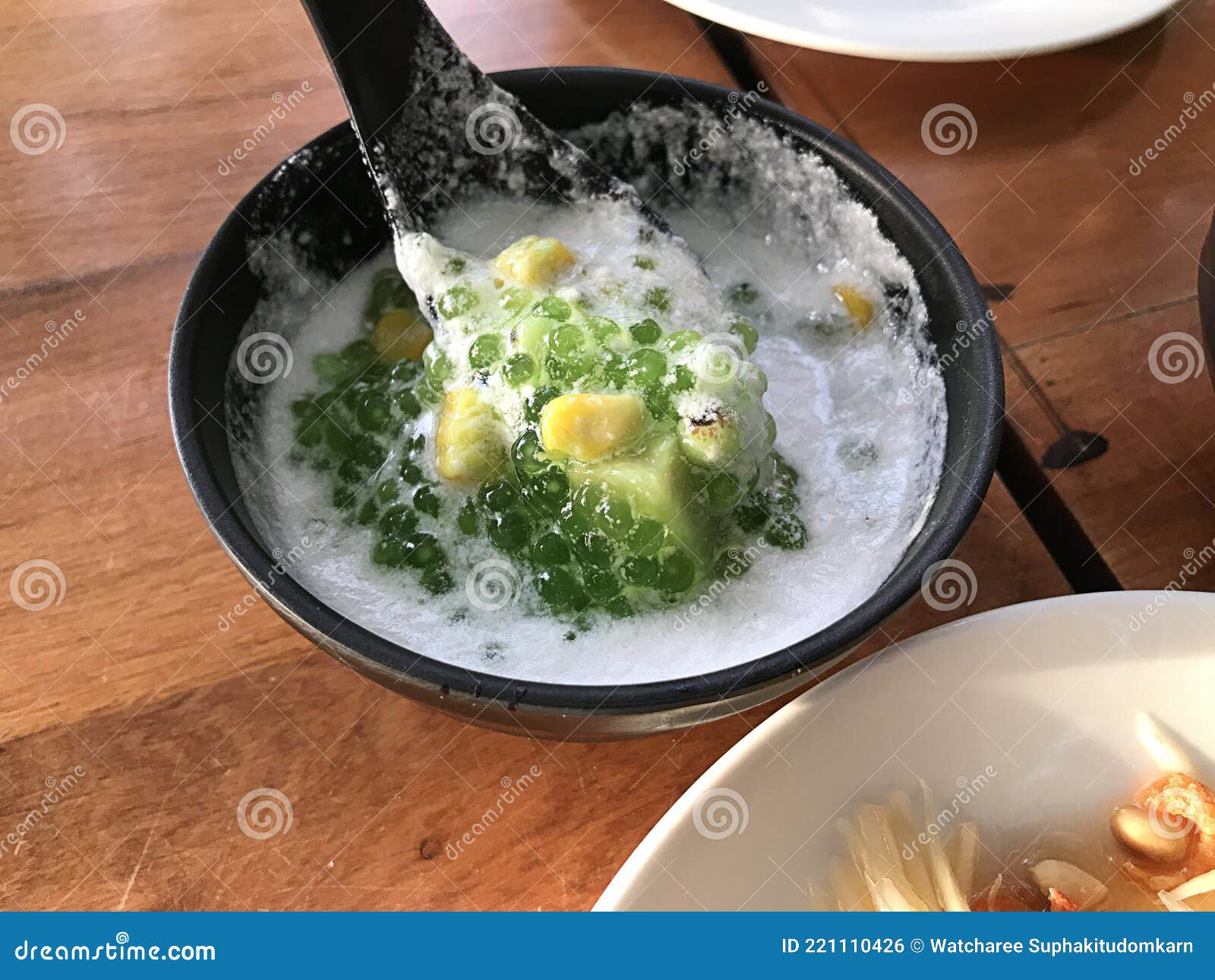 Pandan Tapioca Pearl Pudding in Coconut Milk. Stock Photo - Image of ...