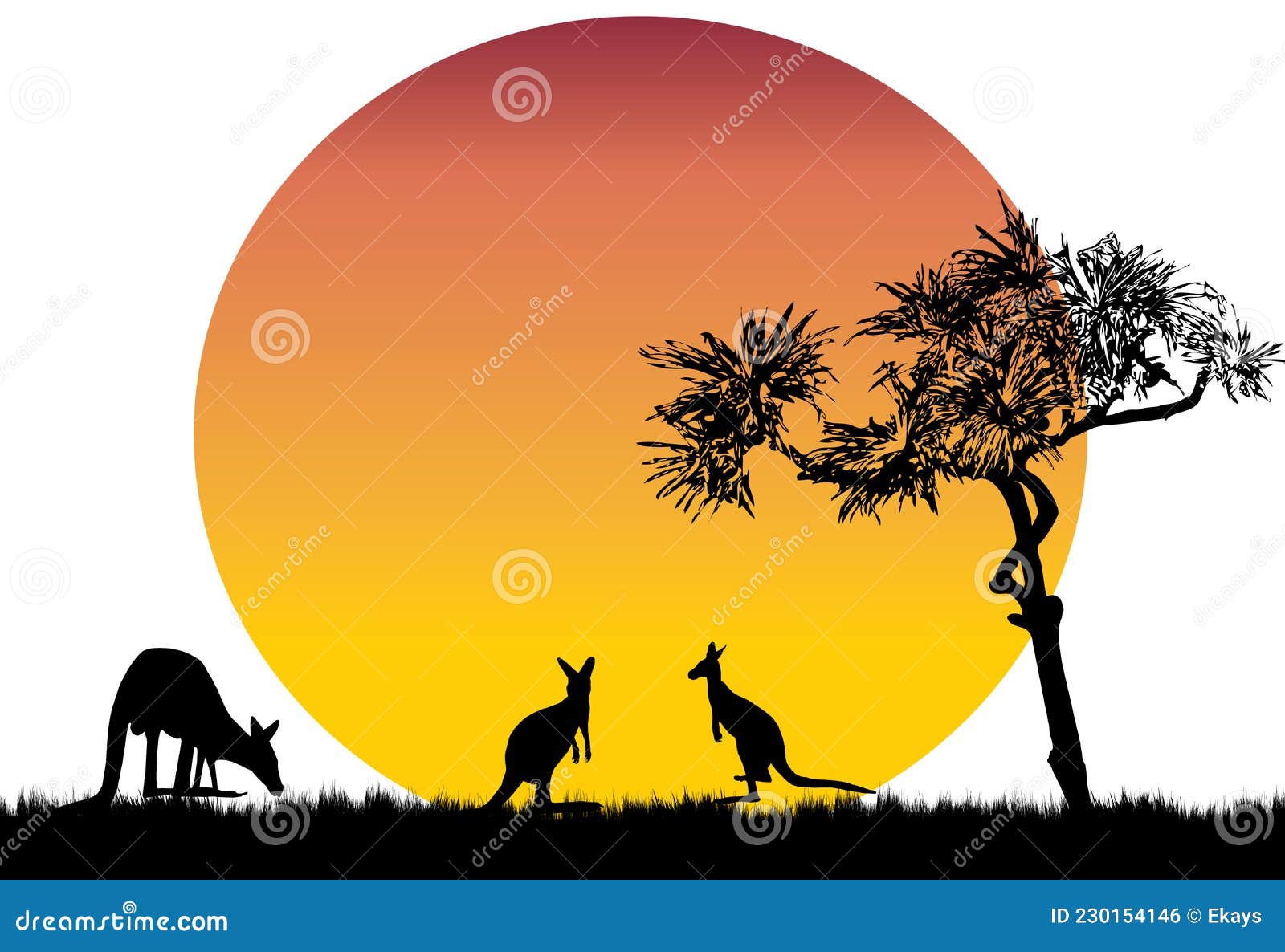 Silhouette of a Pandanus Tree, Moon and Kangaroo Stock Vector ...