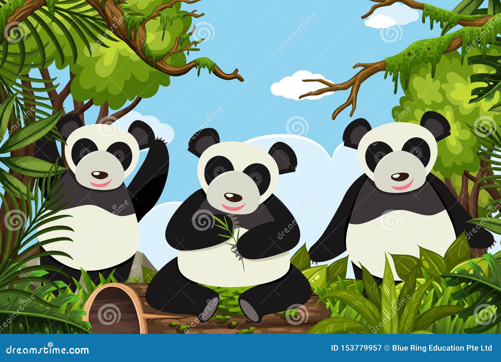 Pandas in jungle scene stock illustration. Illustration of animal ...