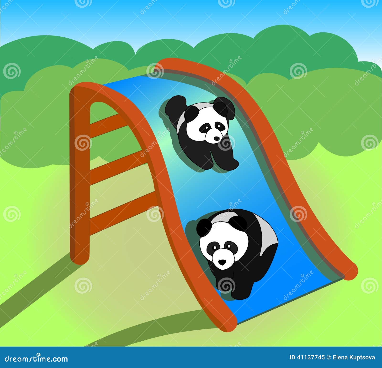 Pandas playing on a slide stock vector. Illustration of cartoon - 41137745