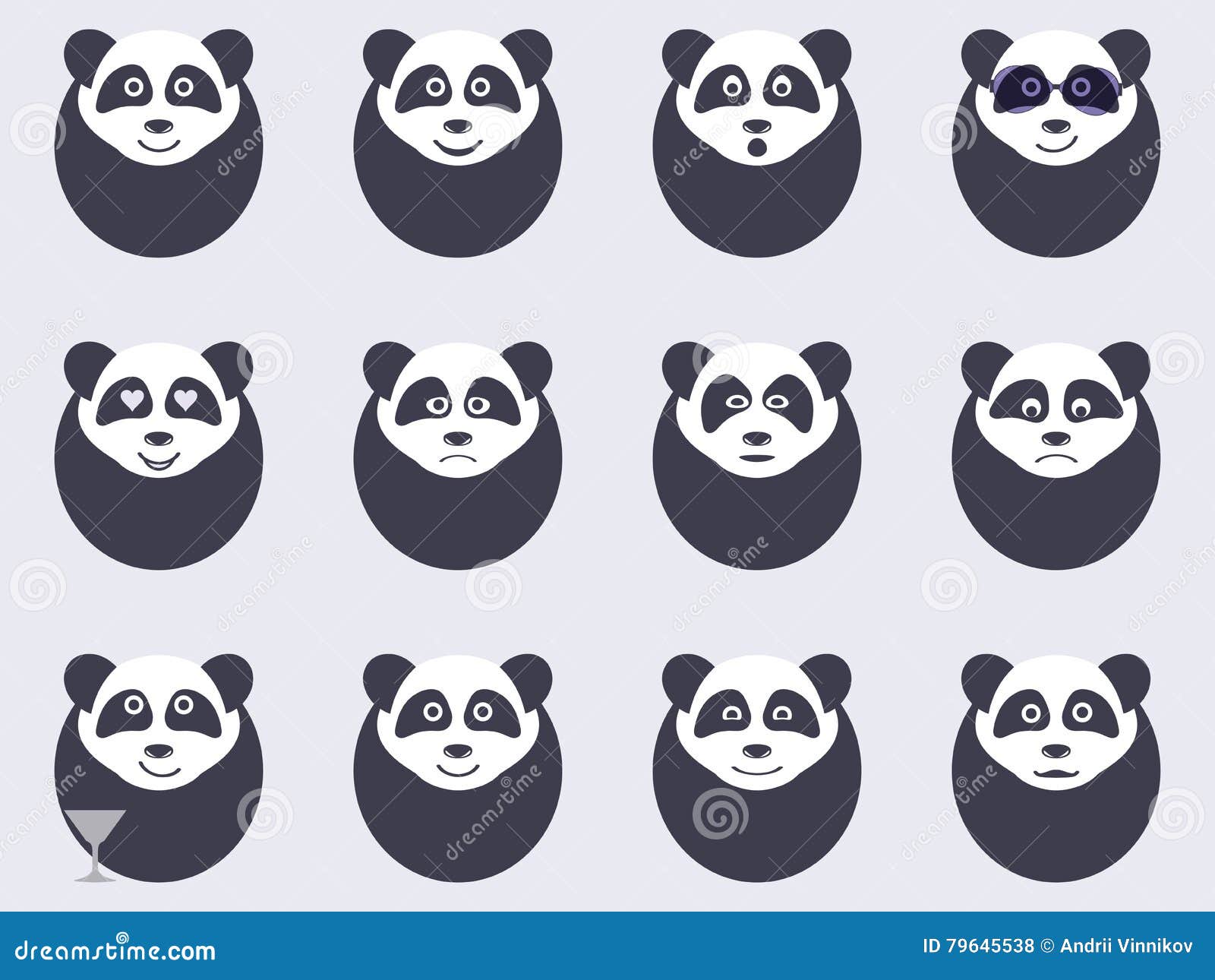 Pandas Emoticon Face Vector Set. Emoji Of Pandas Bear Animal Character ...