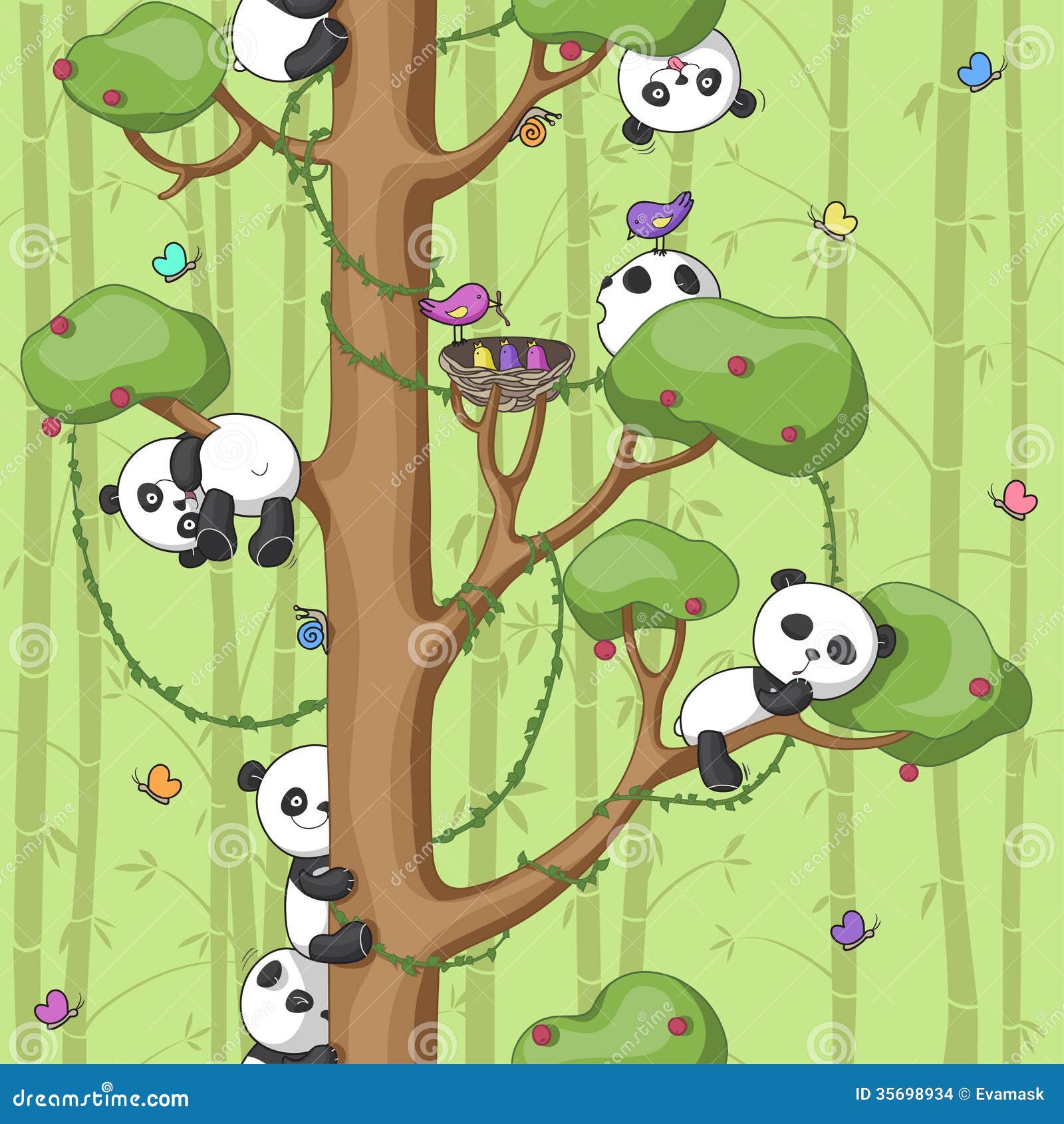 Pandas on the tree stock vector. Illustration of wood - 35698934