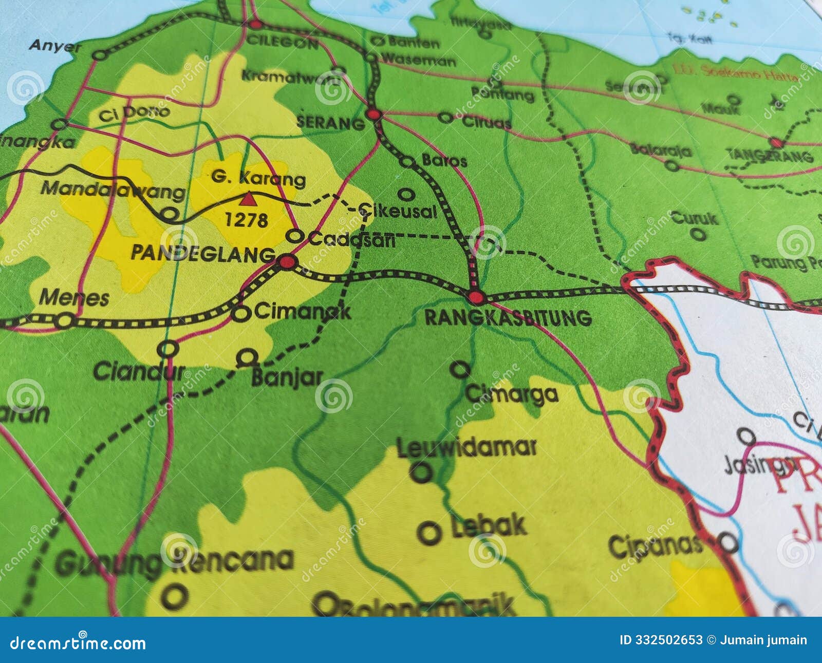 Pandeglang Map and Major Cities Around it on Physical Map Stock Image ...