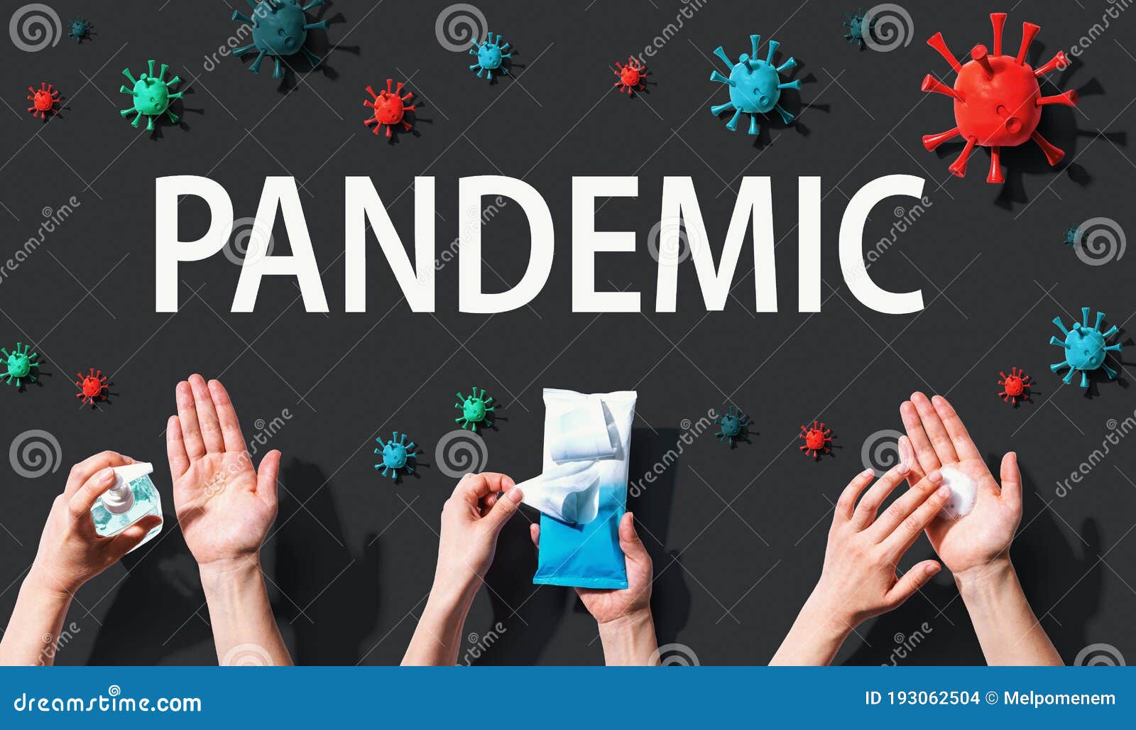 Pandemic Theme with Viral and Hygiene Objects Stock Photo - Image of ...