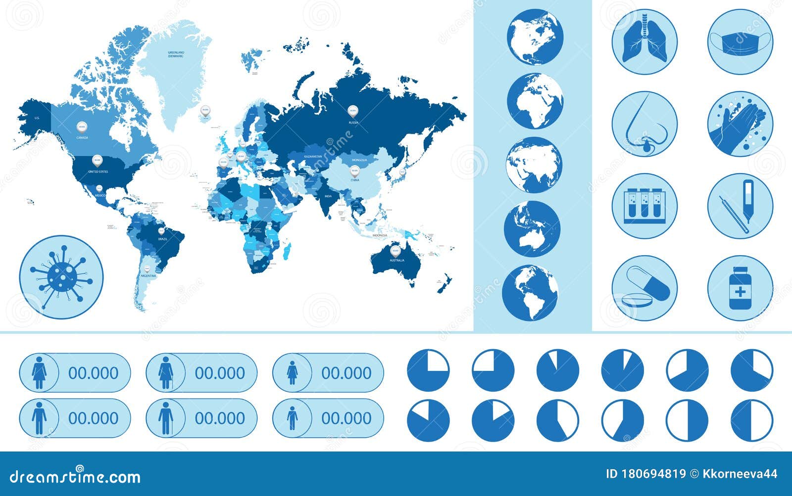 Pandemic World Map, Icons and Graphs for Statistics and Infographic ...
