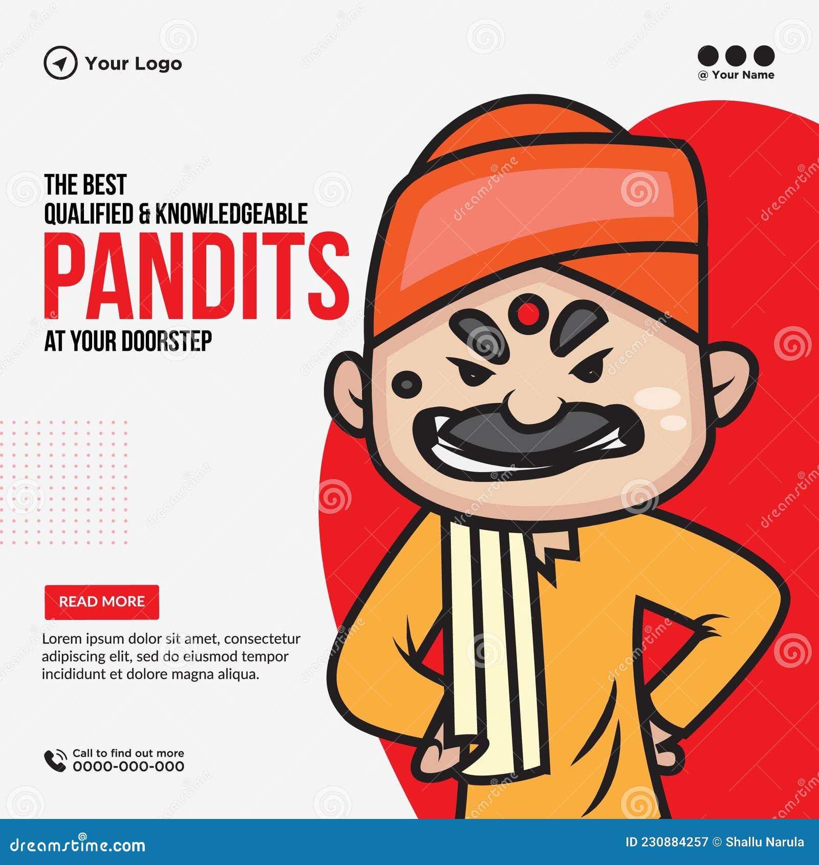 Banner Design of Pandit at Your Doorste Stock Vector - Illustration of ...