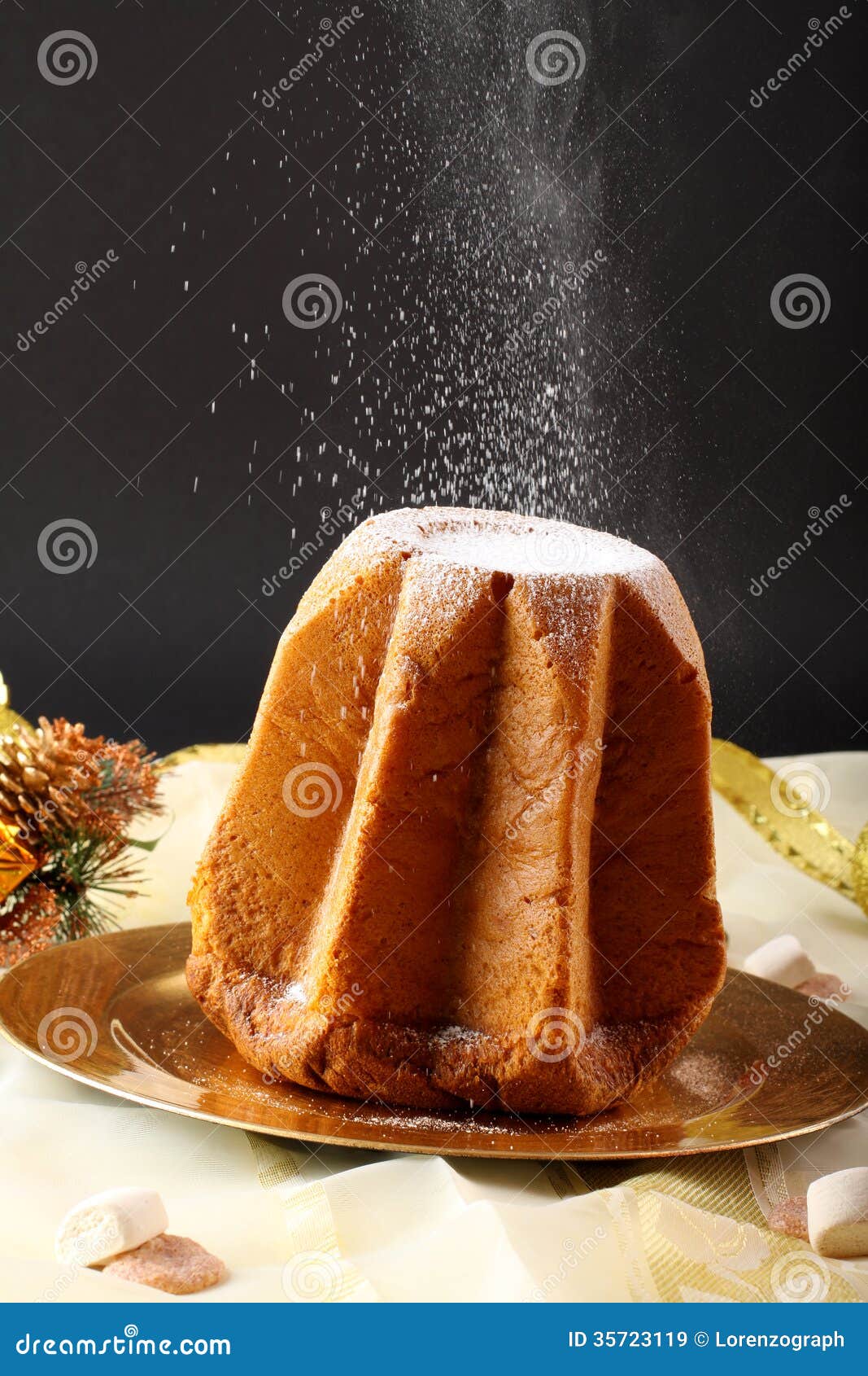 Pandoro Christmas Cake on Decorated Table Stock Image - Image of ...