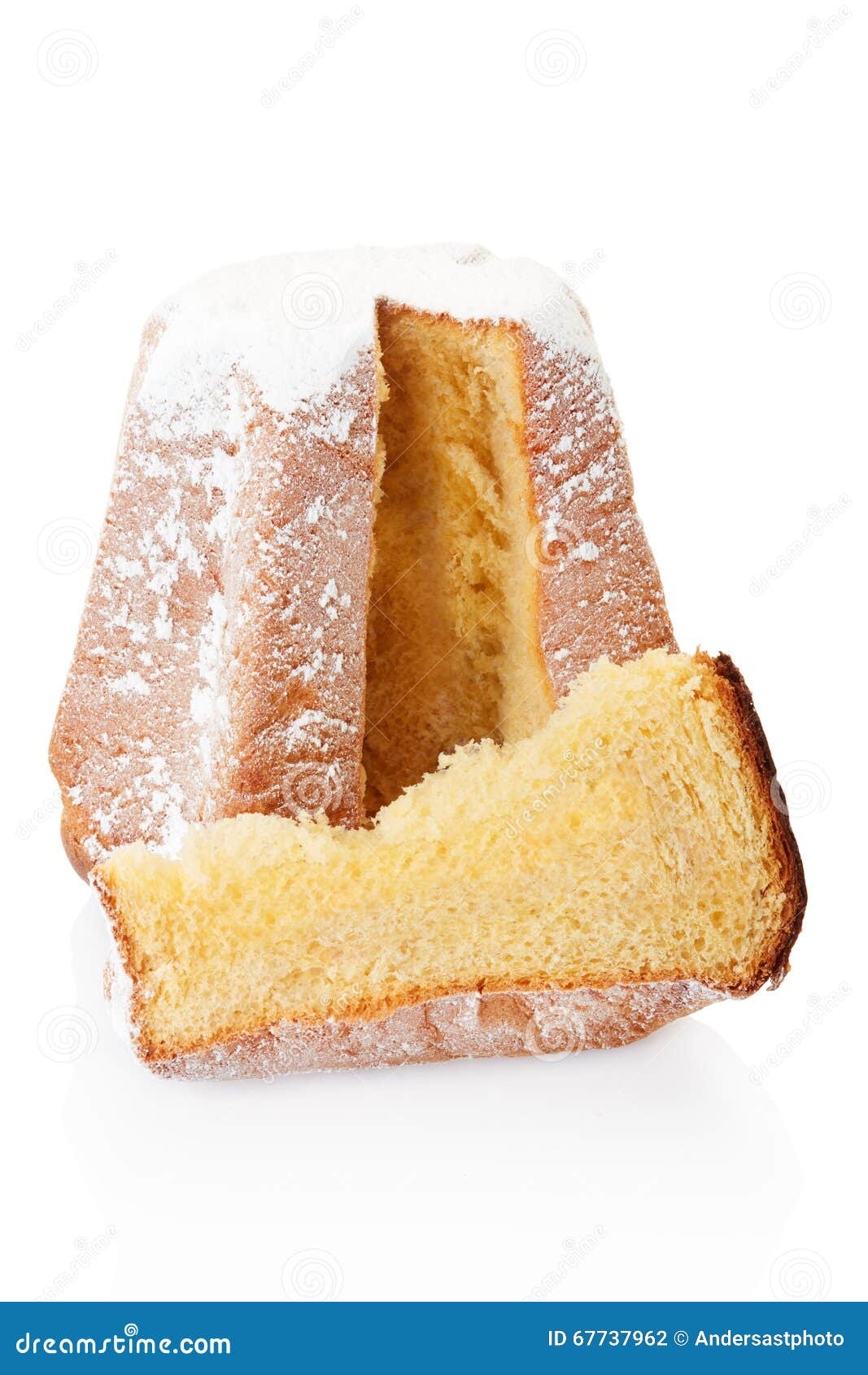 Pandoro, Christmas Cake and Slice with Icing Sugar Stock Photo - Image ...