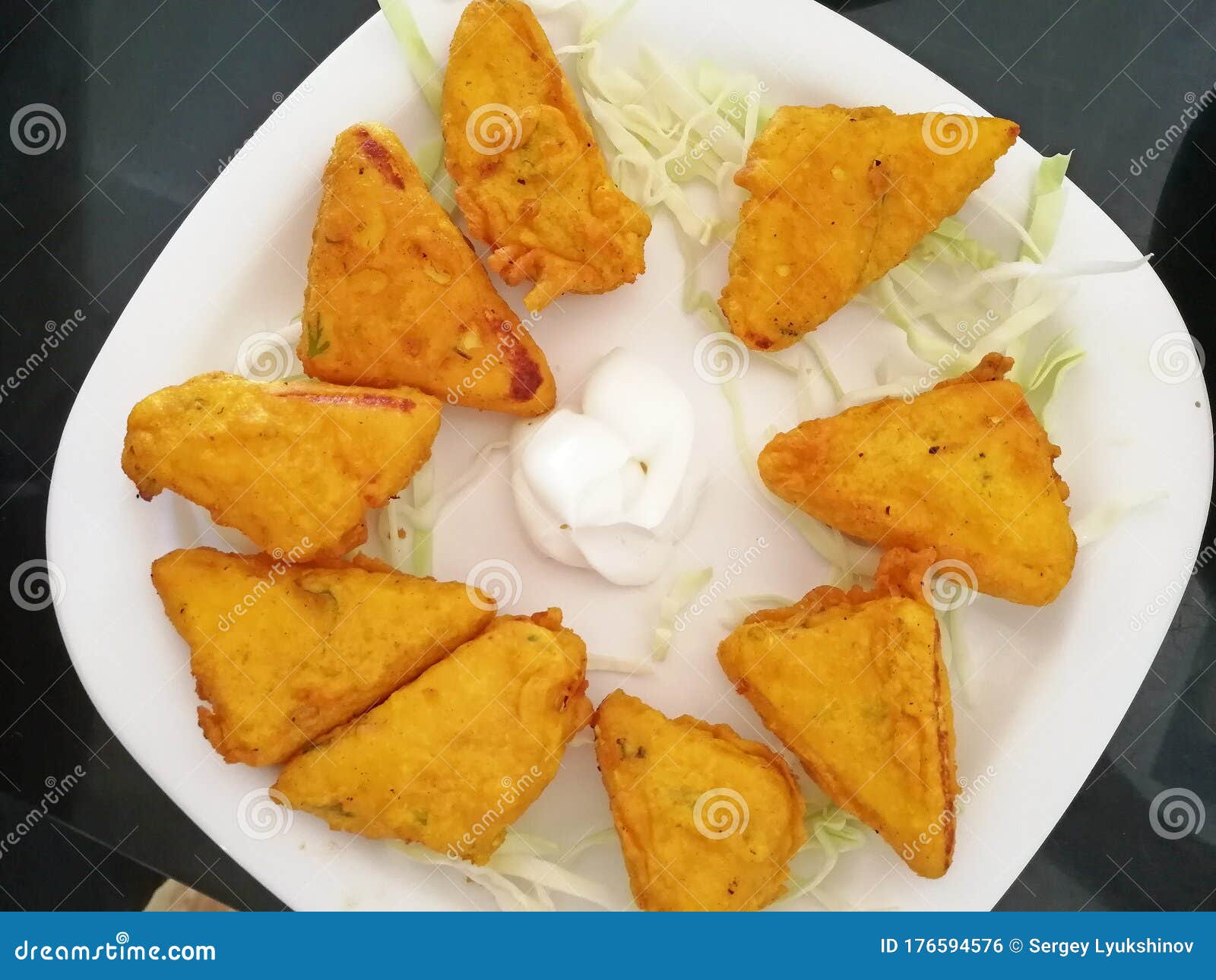 Paneer Cheese Fried in Batter is on a Platter with White Sauce Stock ...