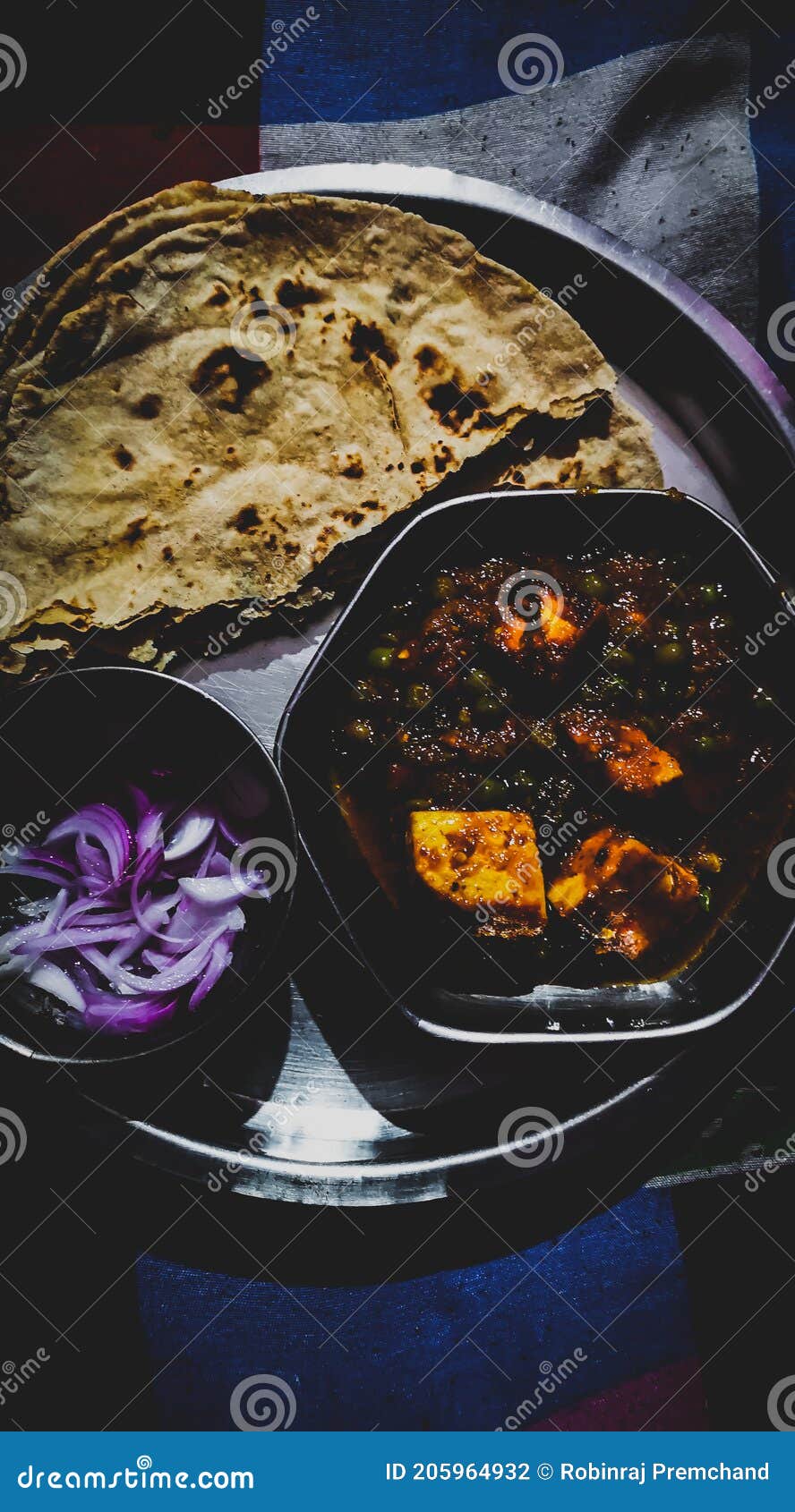 Roti Paneer and Onion Traditional Indian Stock Photo - Image of closeup ...