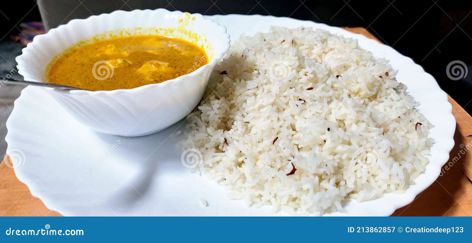 Paneer Masala Curry and Cooked Plain White Rice Stock Image - Image of ...