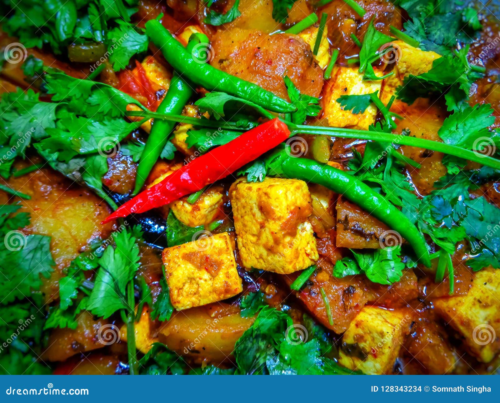 Paneer Massala Looking Spicy Stock Photo - Image of green, asian: 128343234