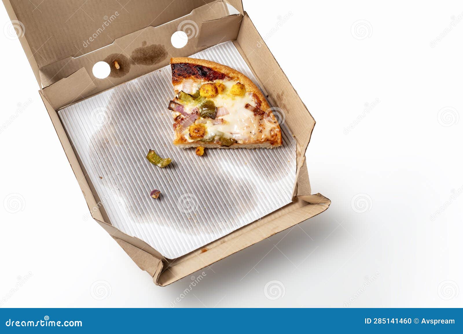 Paneer Pizza Slice Last One Left in the Pizza Box. Top View Stock Photo ...