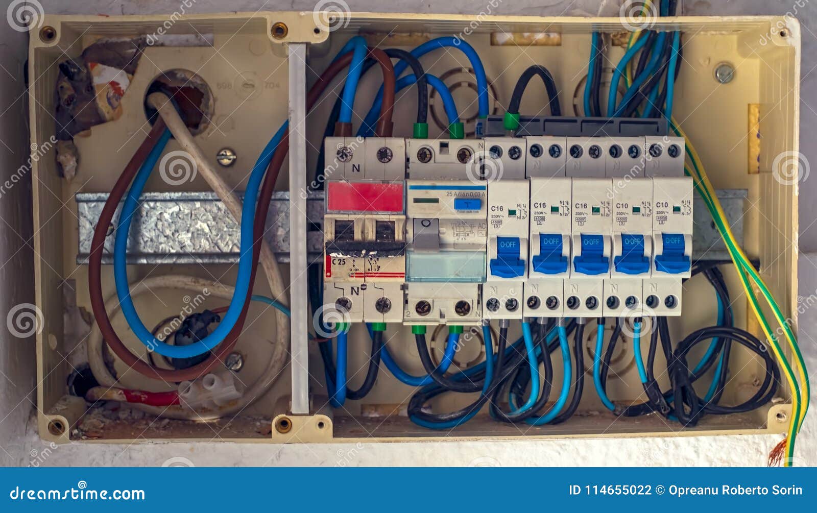 Panel with automatic fuses stock photo. Image of industry - 114655022