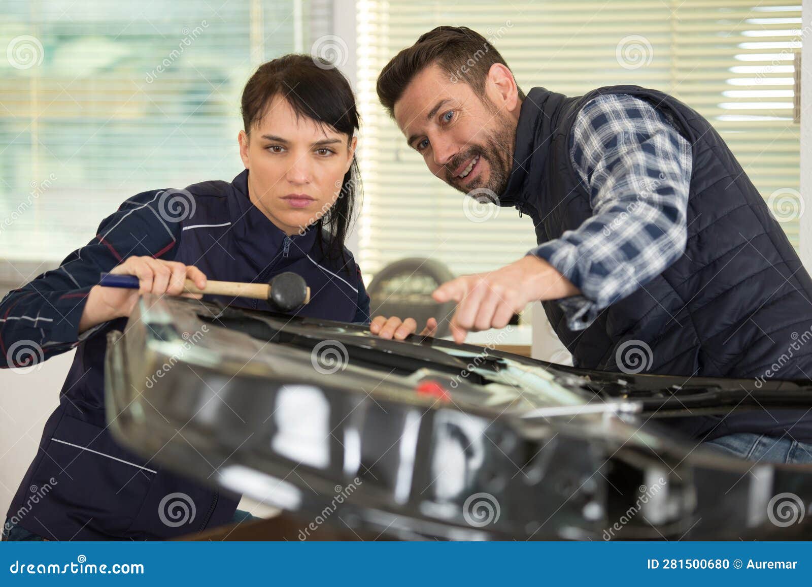 Panel Beating Team in Workshop Stock Photo - Image of portrait, manual ...