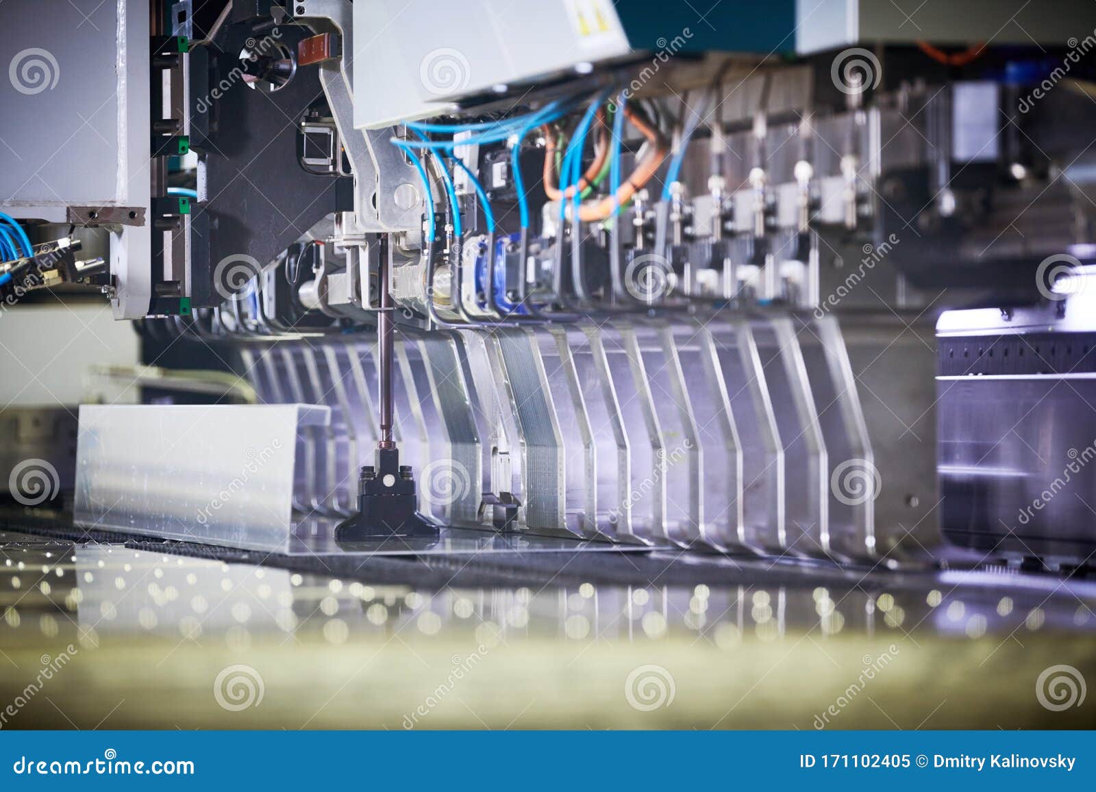 Panel Bending Machine at Work. Process of Metal Sheet Forming Stock ...