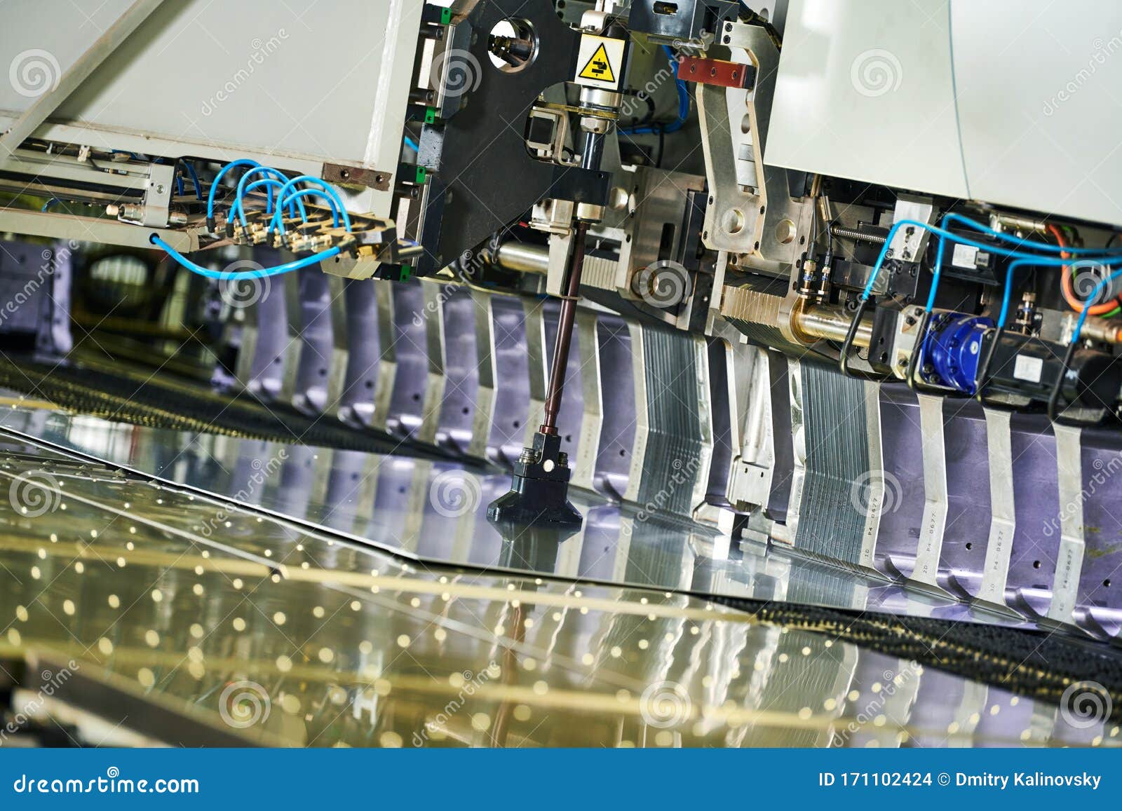 Panel Bending Machine at Work. Process of Metal Sheet Forming Stock ...