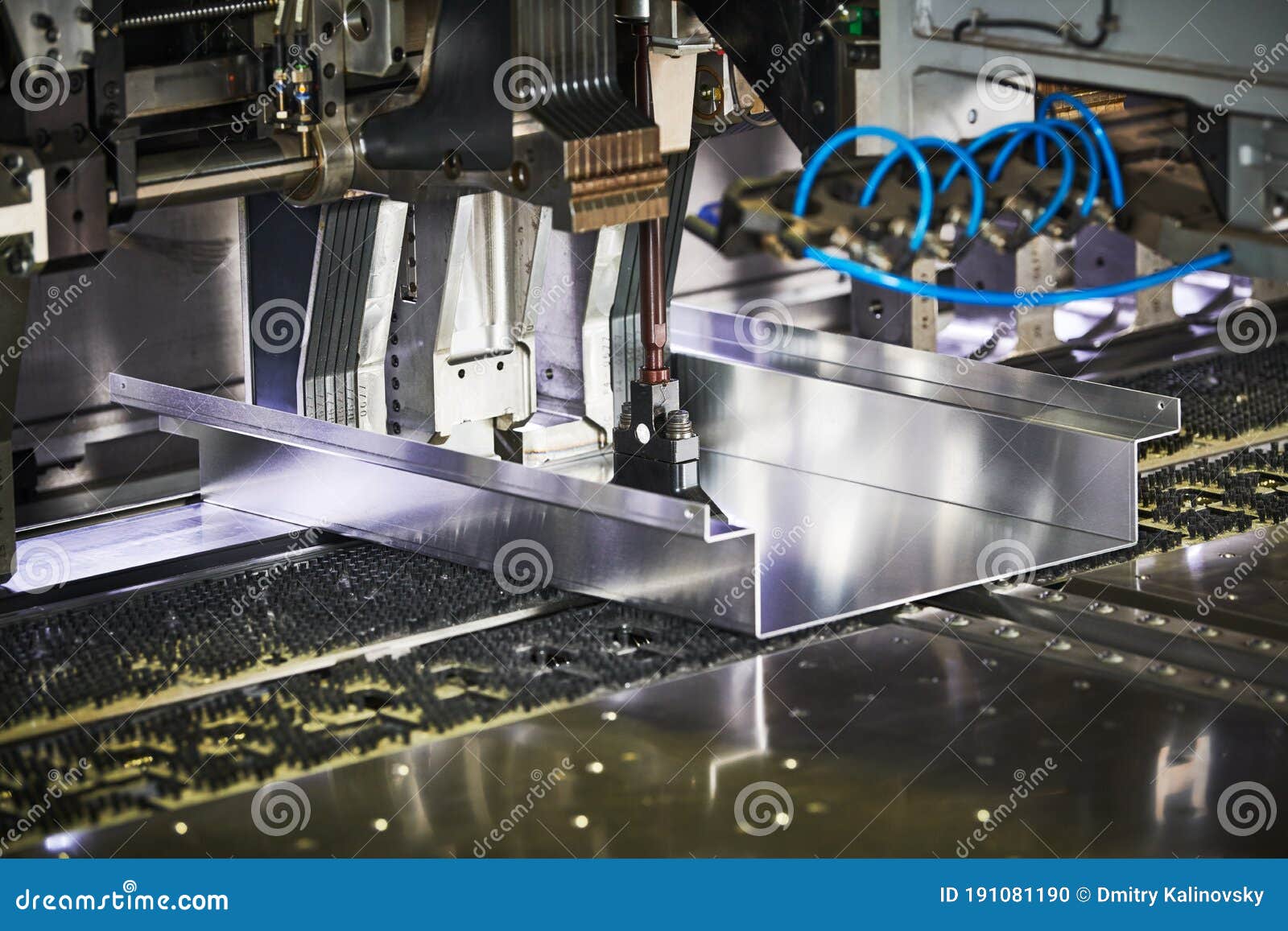 Panel Bending Machine at Work. Process of Metal Sheet Forming Stock ...