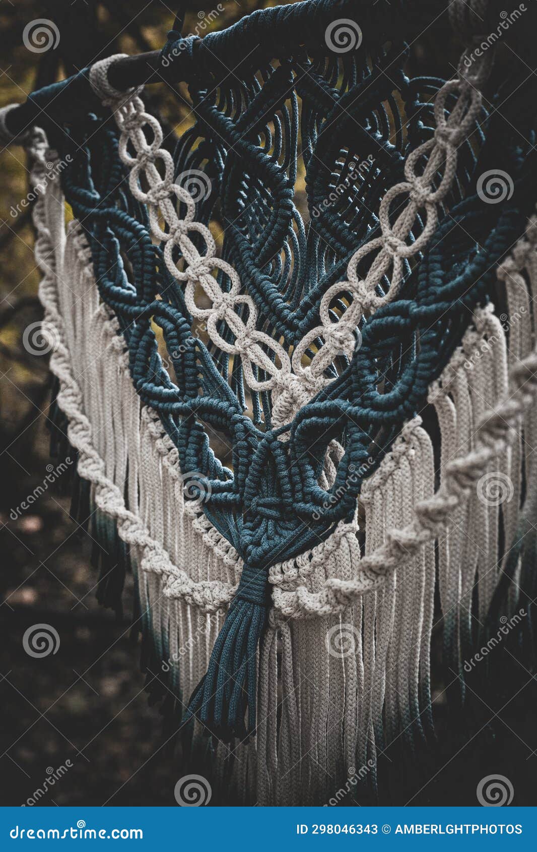 Panel of Blue and White Macrame on a Decorative Branch Stock Image ...