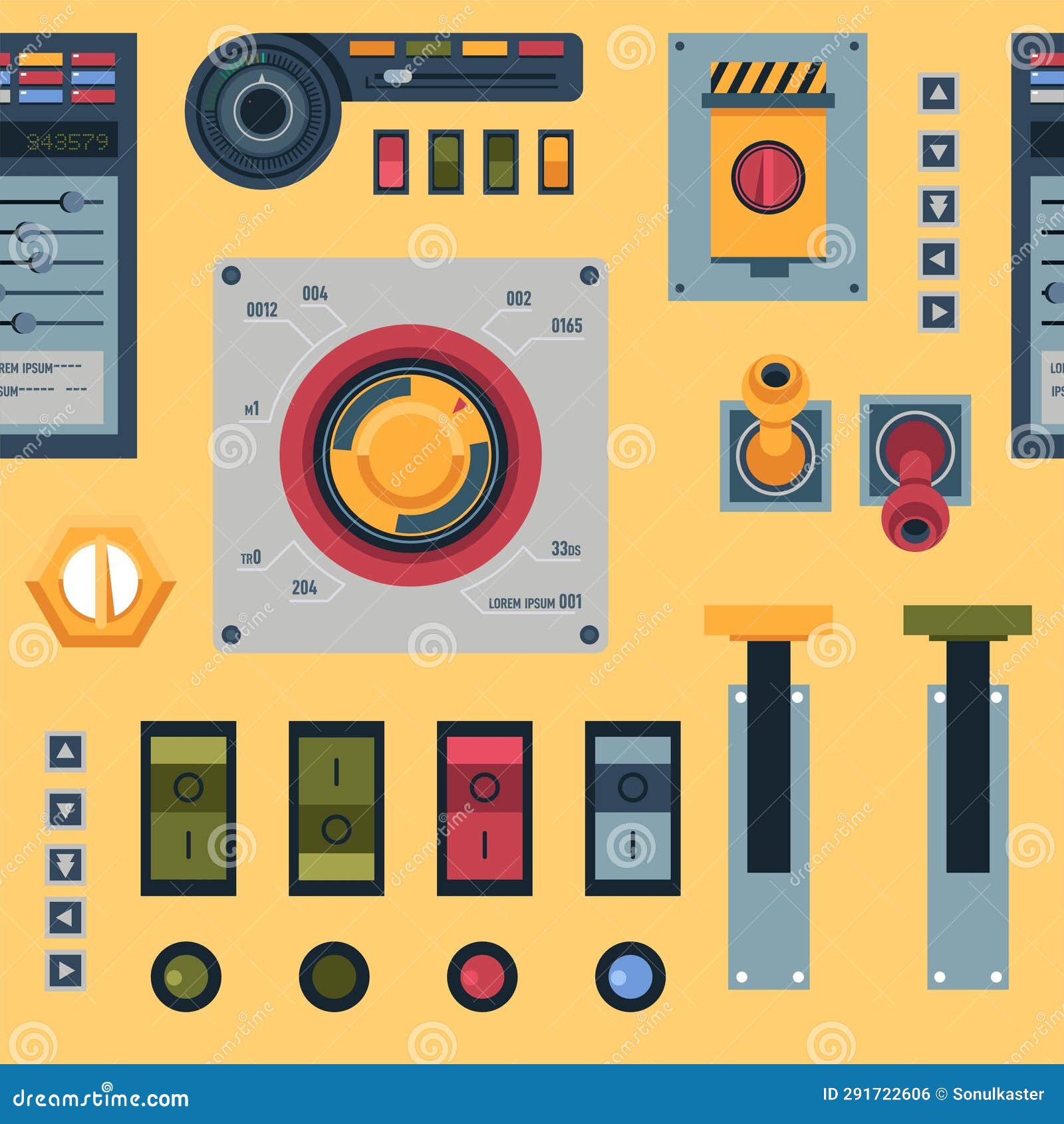 Panel with Buttons and Valves, Control System Stock Vector ...