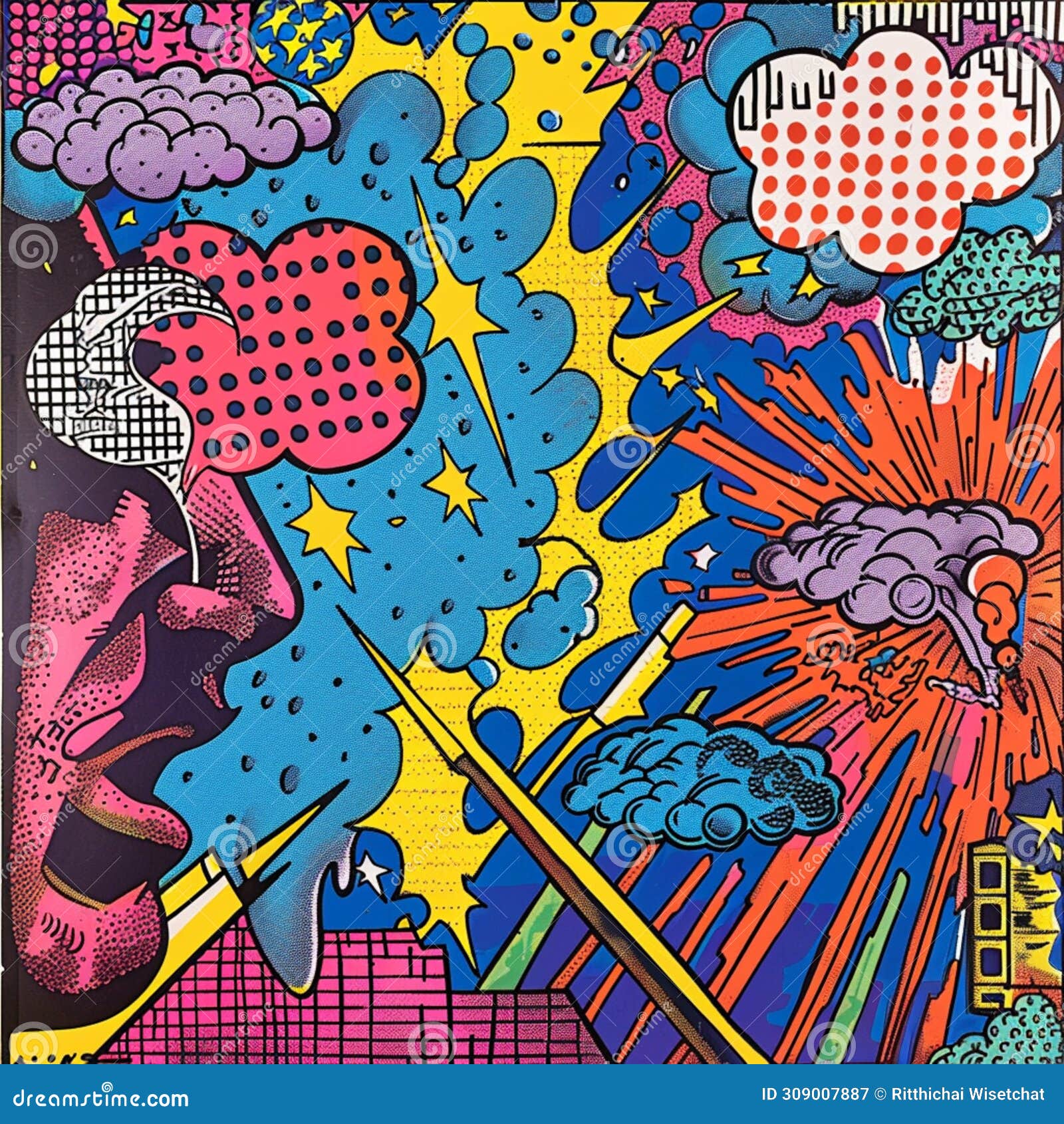 Panel Collage Featuring Vibrant Comic-style Illustrations Of Sunbursts ...