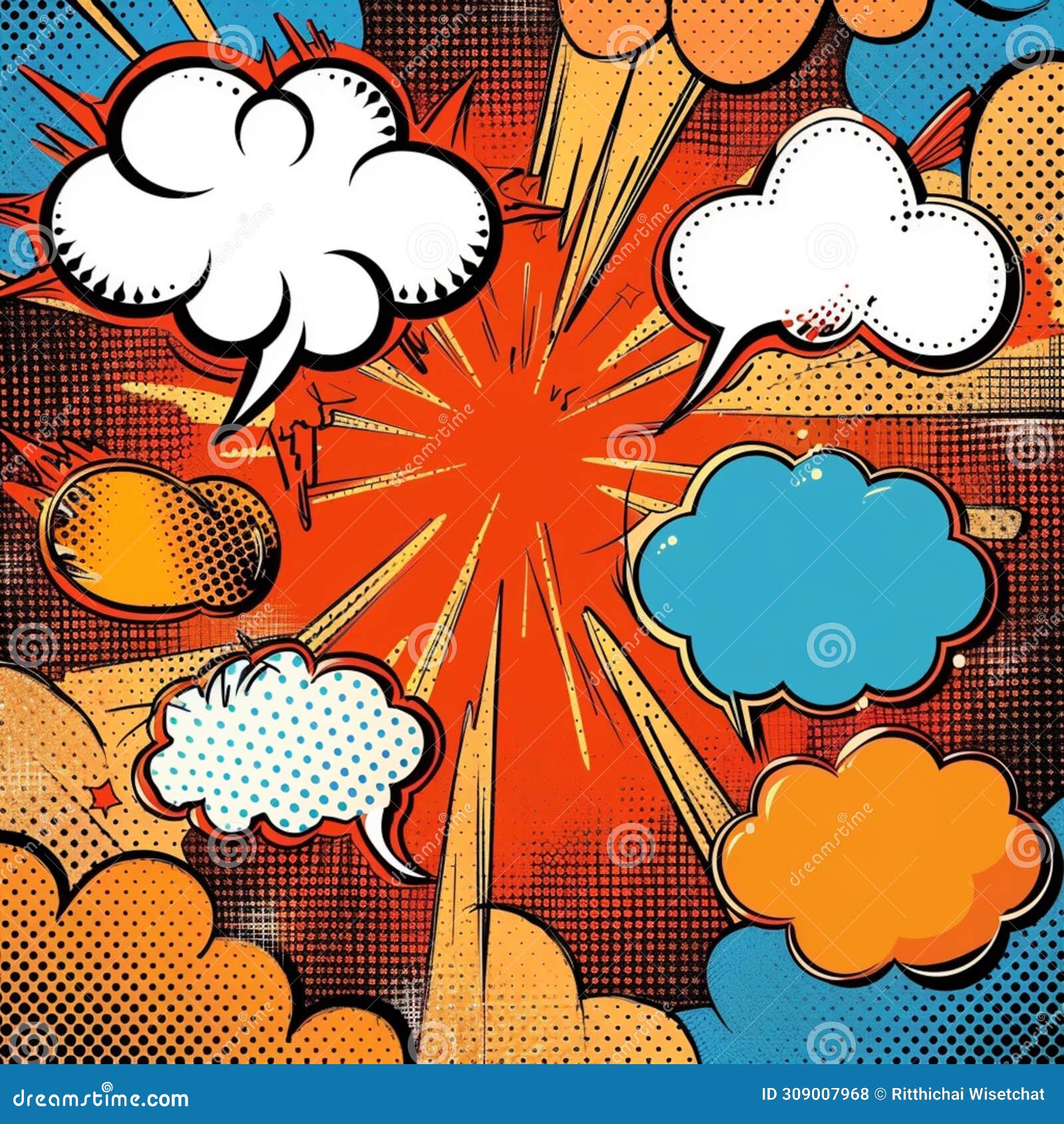 Panel Collage Featuring Vibrant Comic-style Illustrations of Sunbursts ...