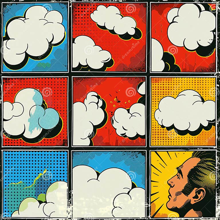 Panel Collage Featuring Vibrant Comic-style Illustrations of Sunbursts ...