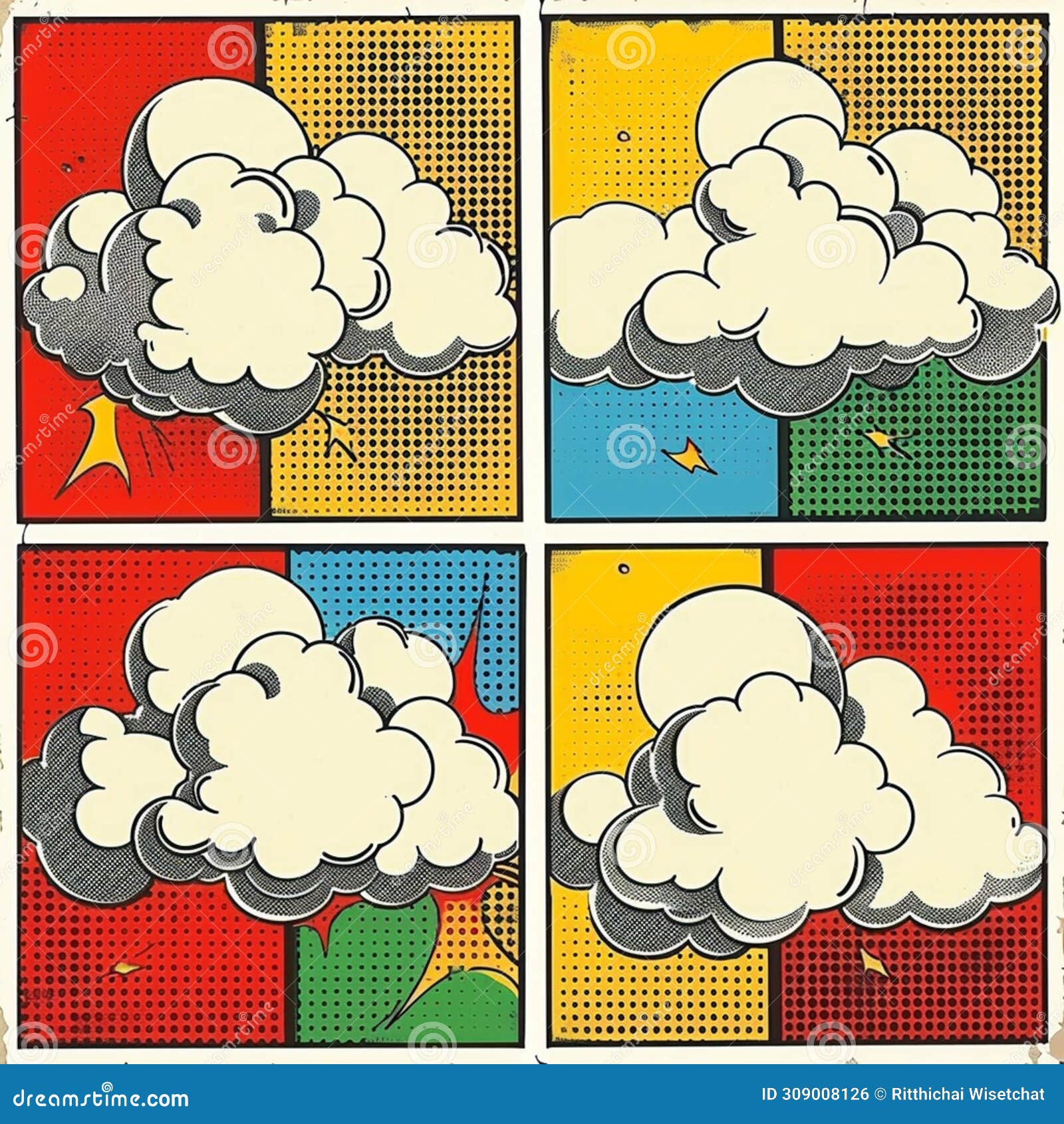 Panel Collage Featuring Vibrant Comic-style Illustrations Of Sunbursts ...