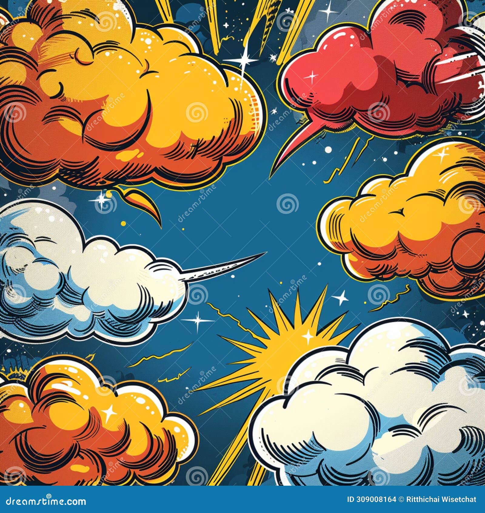 Panel Collage Featuring Vibrant Comic-style Illustrations of Sunbursts ...