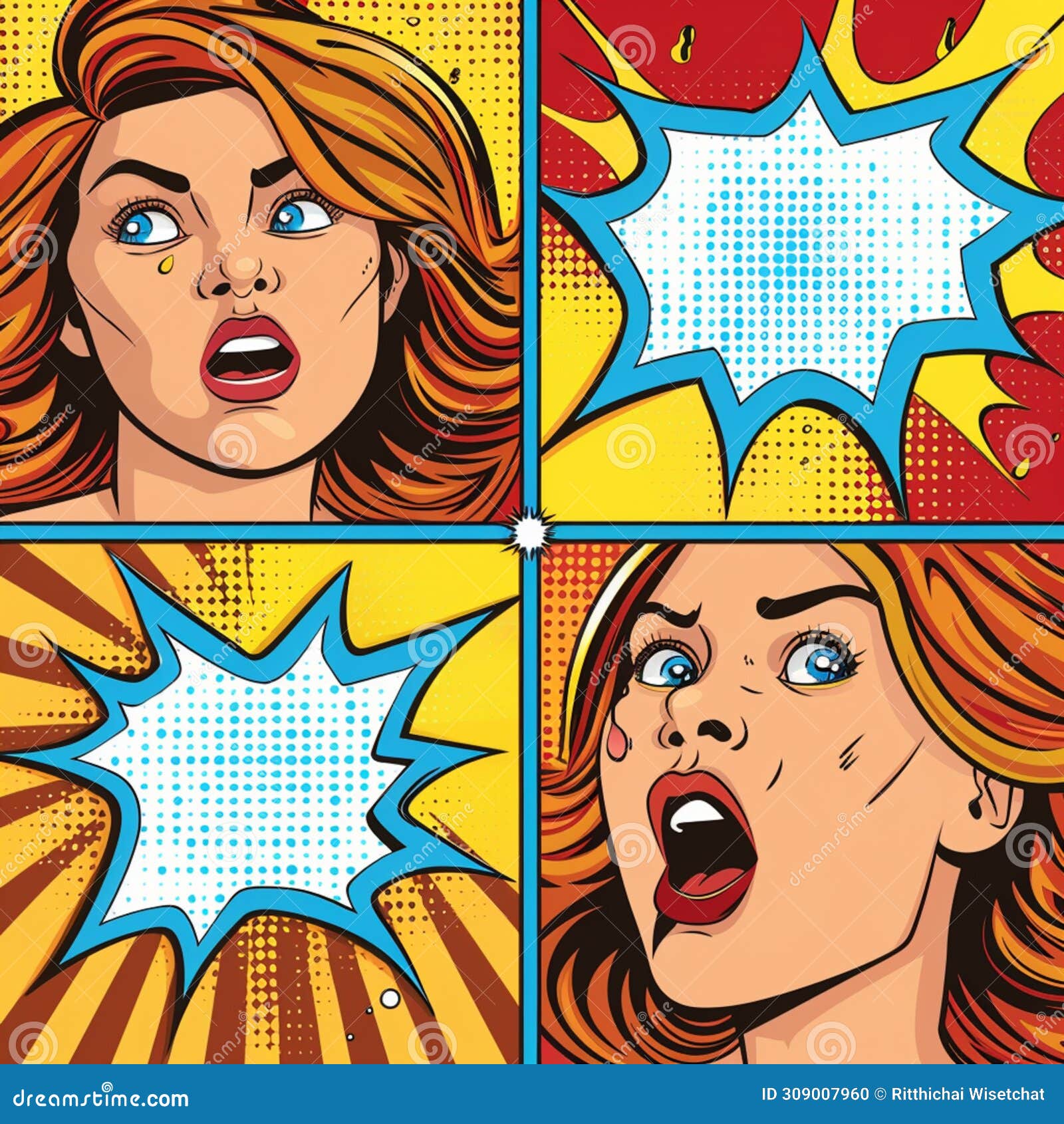 Comic Strip Style Artwork Showing Close-ups of a People S Shocked ...