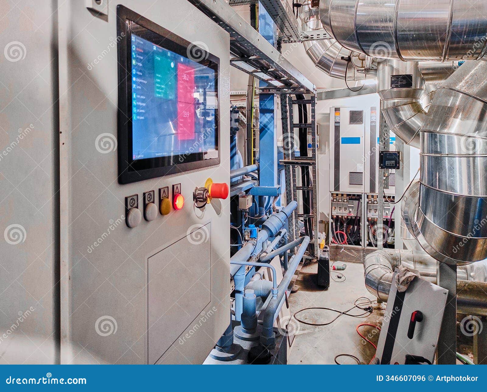 Panel Control and Pipes at Factory, Engineering Concept. Automation at ...