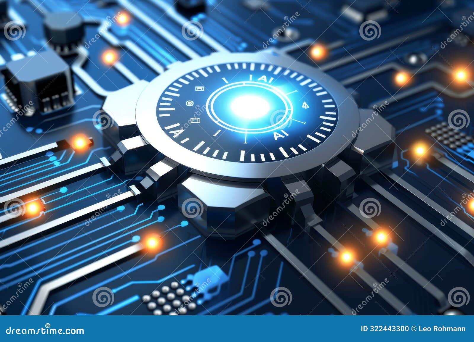 Panel De Control Ai Con Circuitos Digitales Y Luces Brillantes Stock de ...