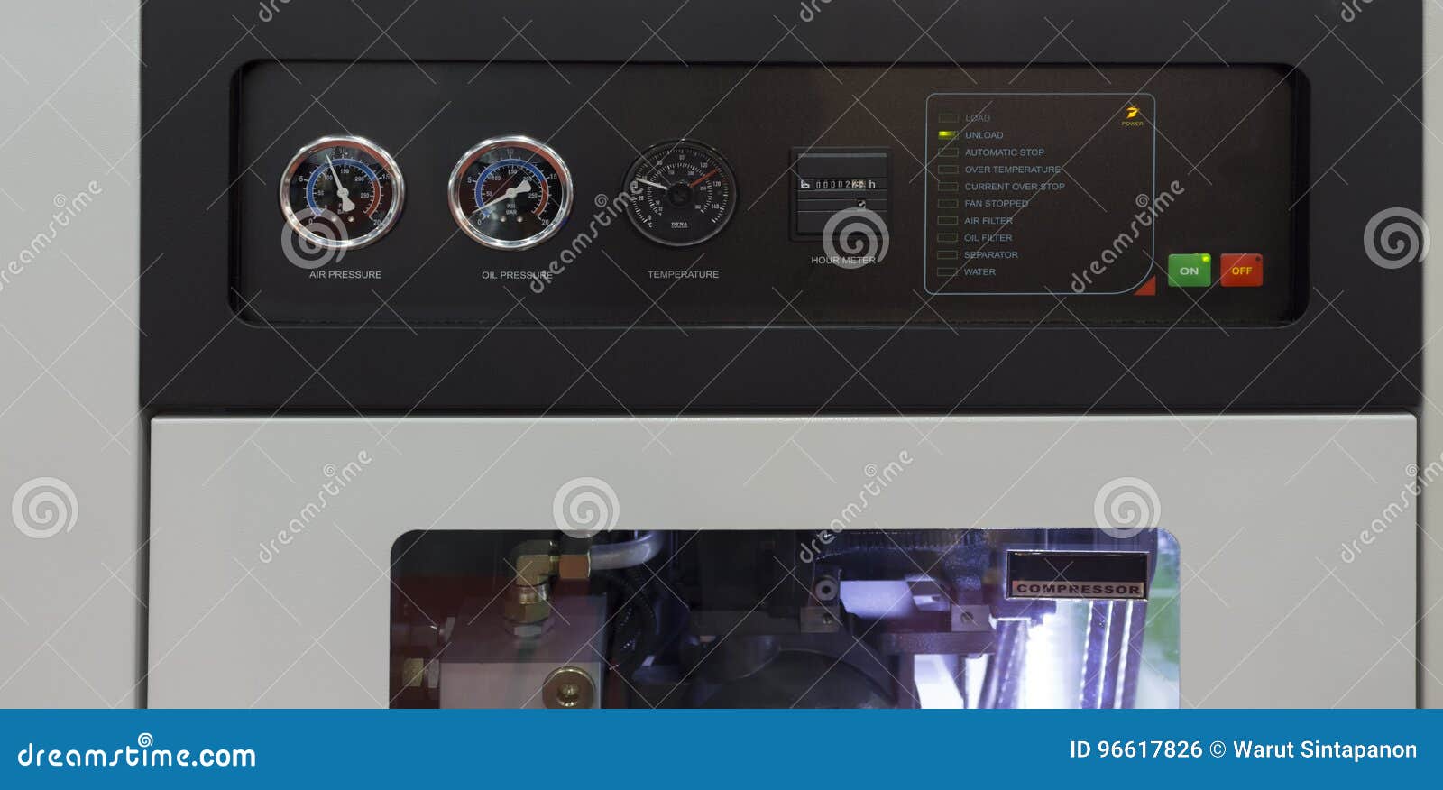 Panel De Control Del Compresor De Aire Industrial Foto de archivo ...