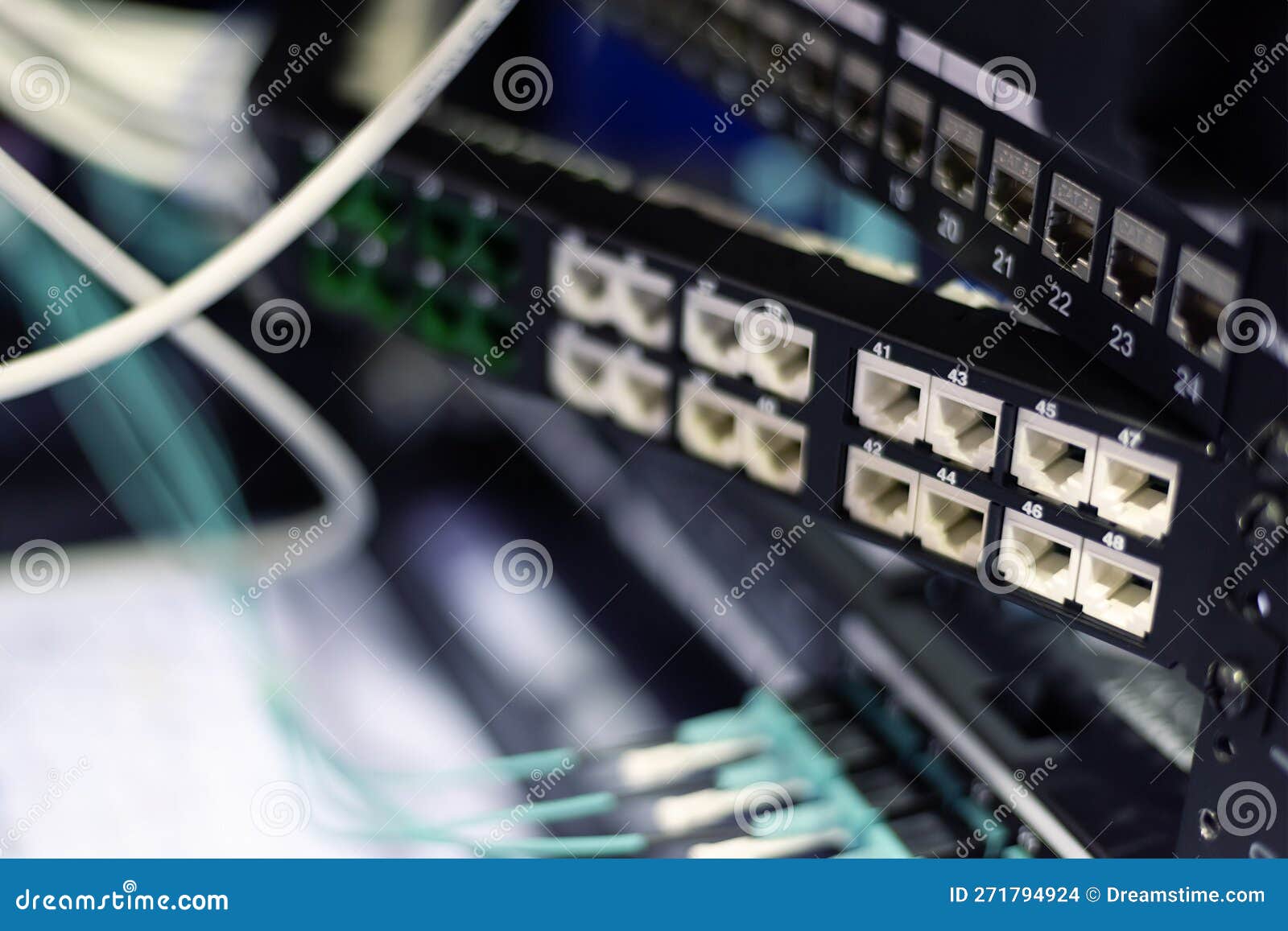 Panel De Red De Servidor Con Conectores Y Cables. Panel De Red De ...